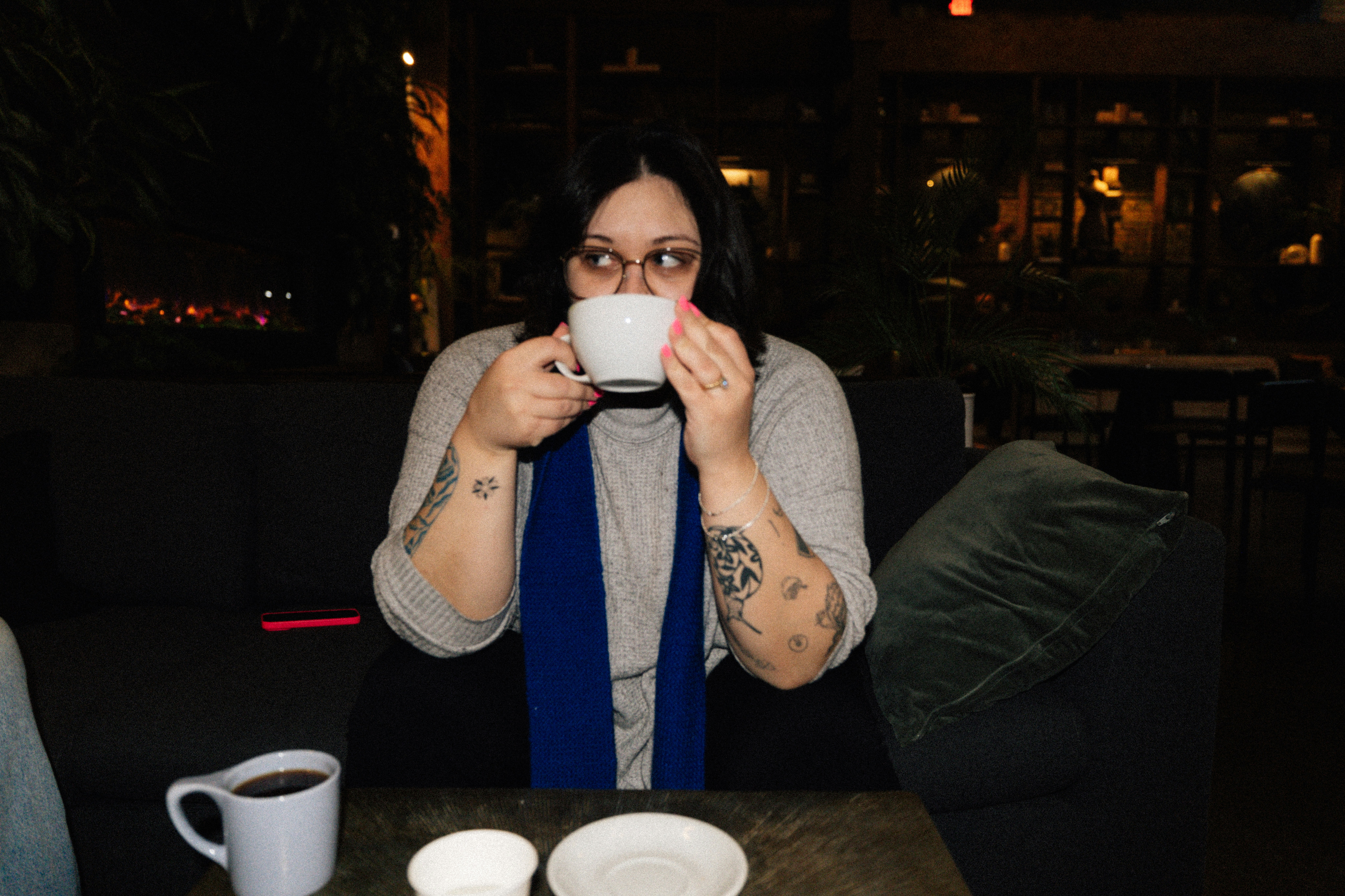 Midnight Coffee Moment: A Quiet Admiration in the Café Glow