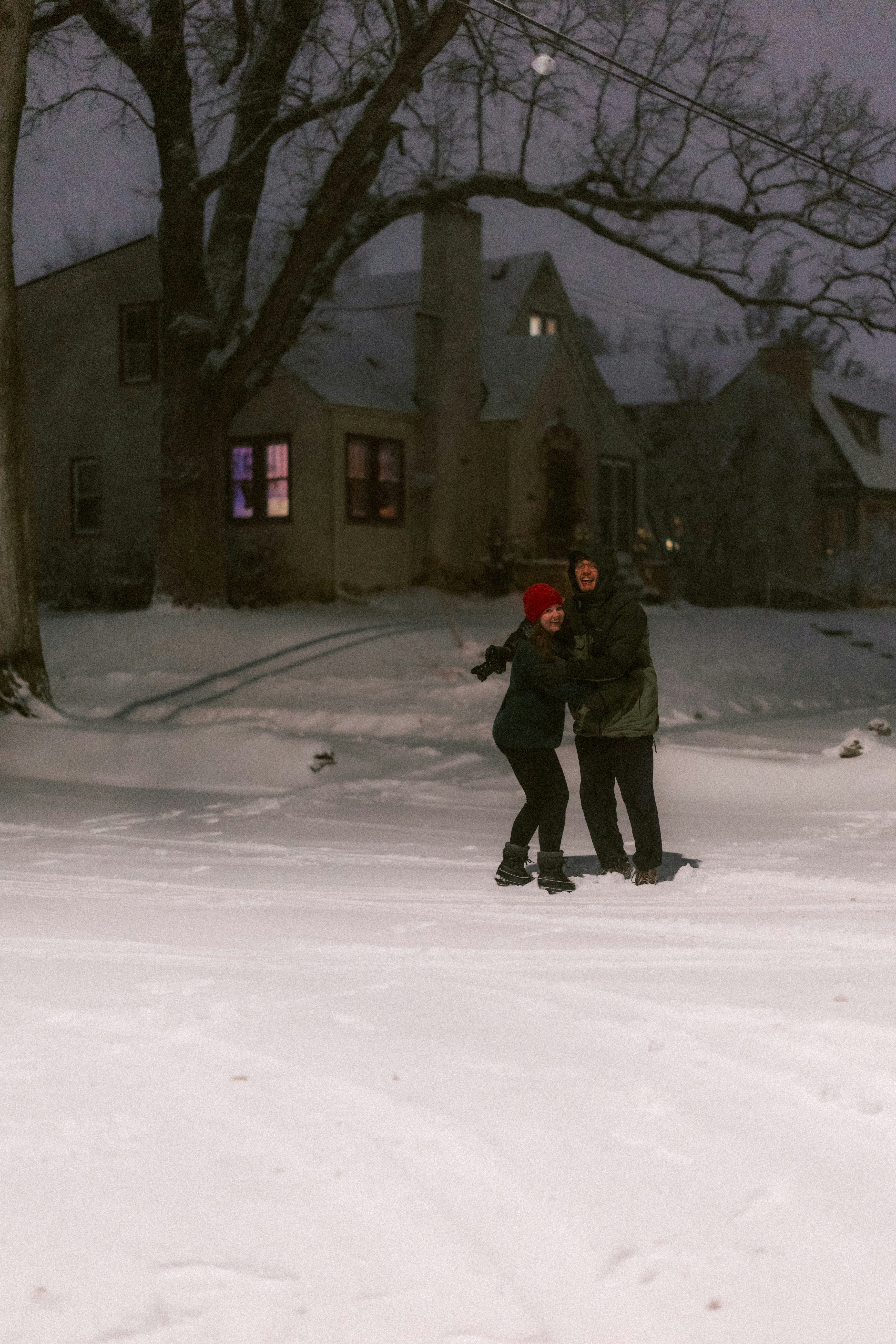 Snowbound Duo in Quiet Winter Night