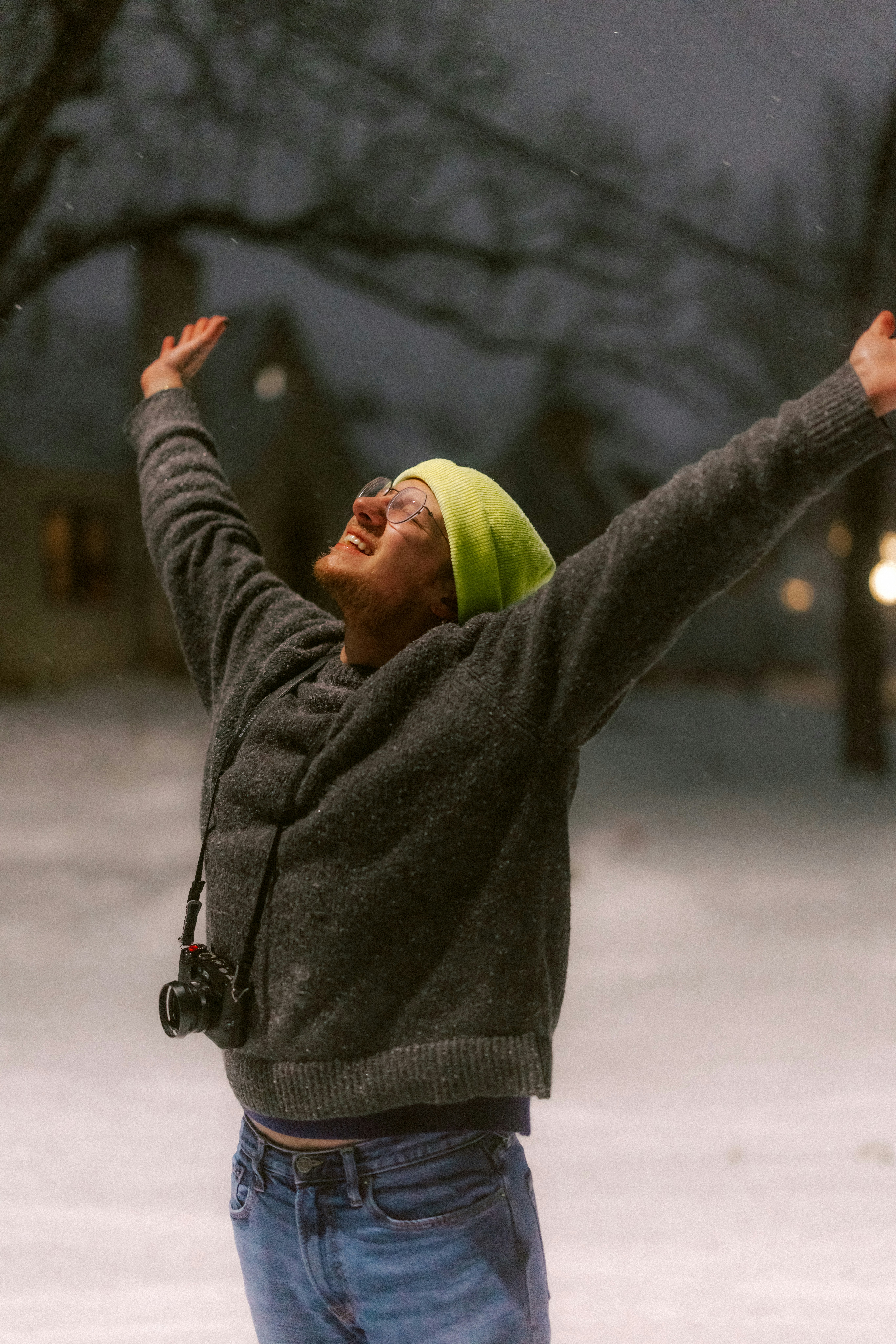 Joyful Radiance: A Snowy Moment of Freedom
