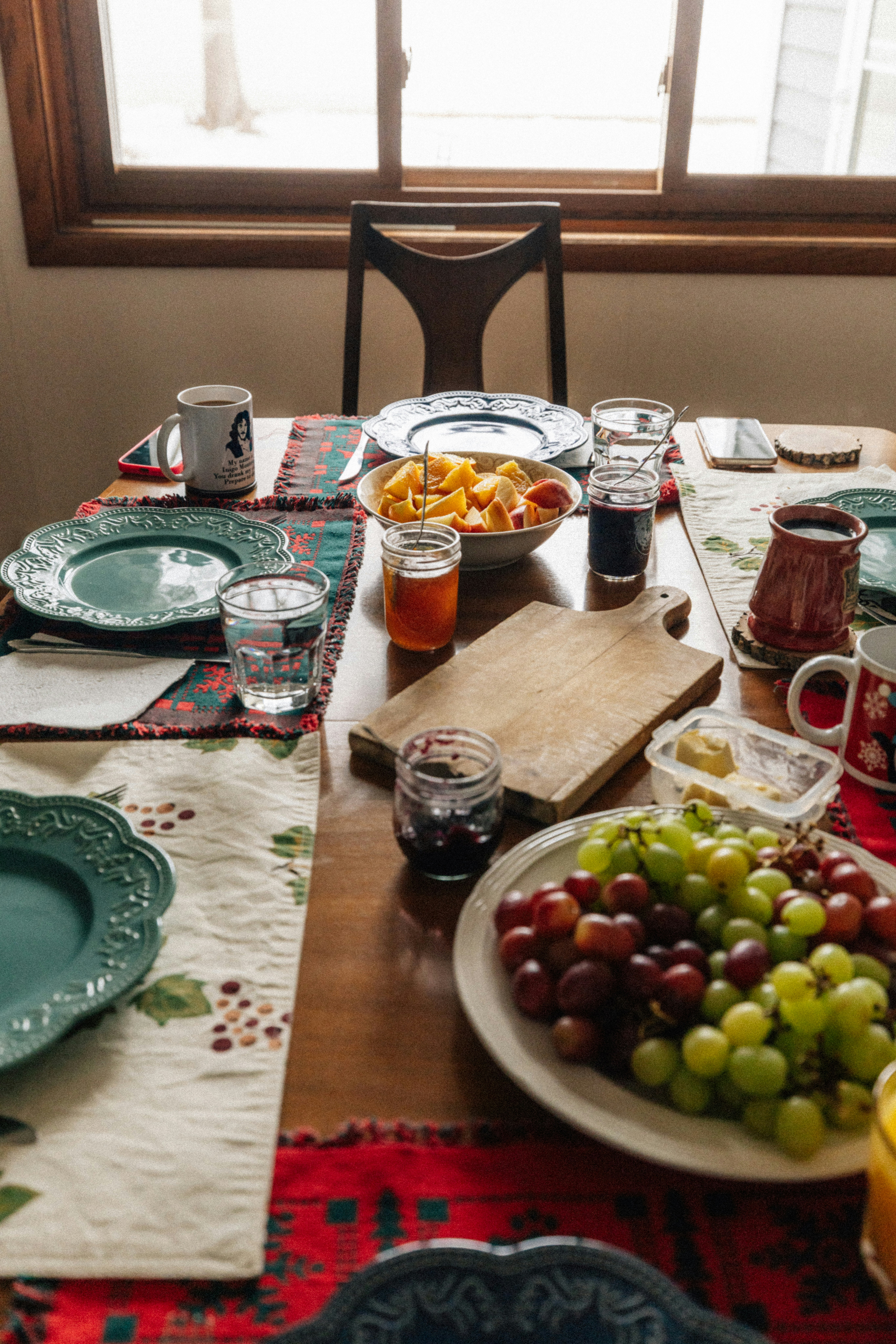 Fruit platter centerpiece over a festive dining table