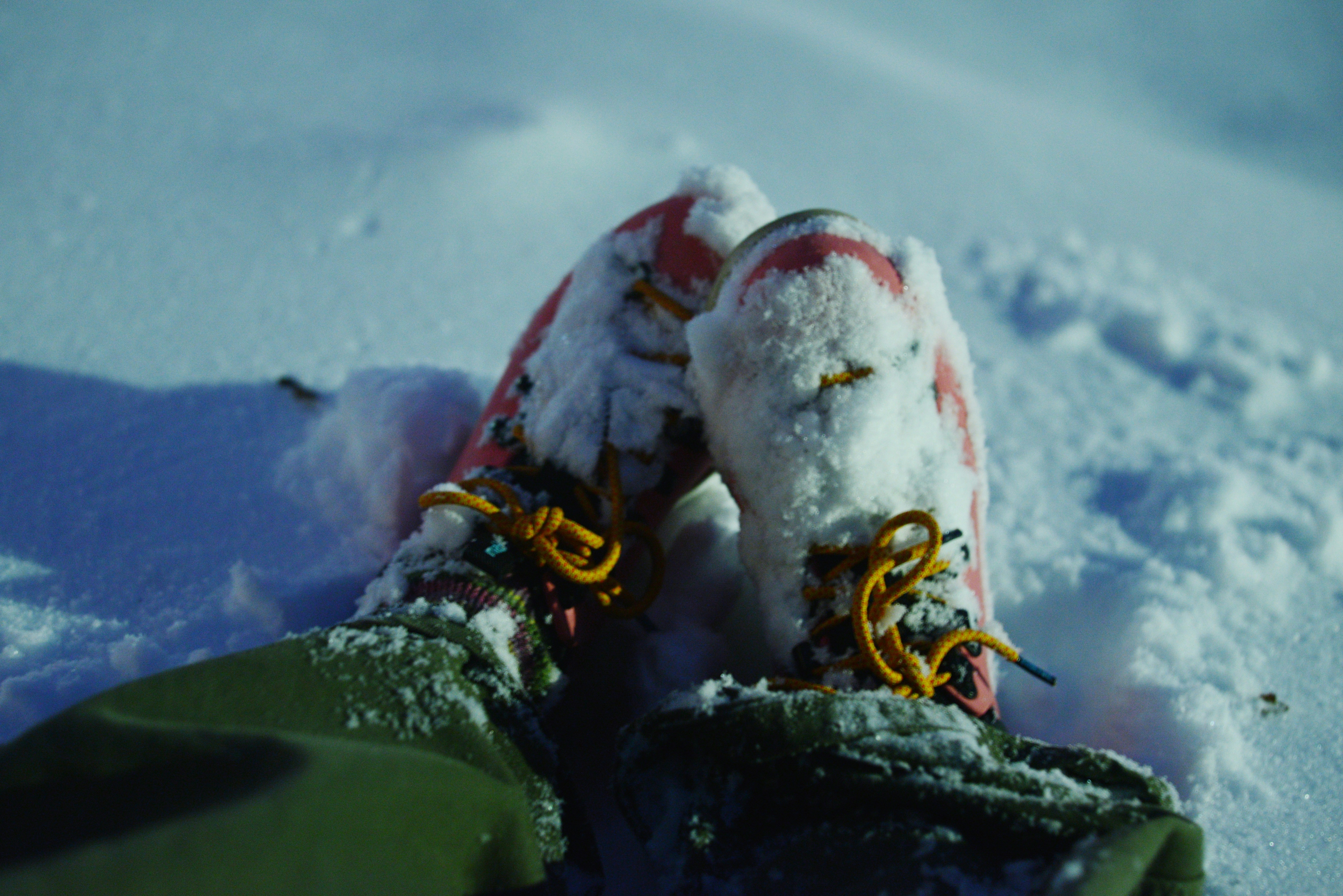 Snowbound Boots Resting on a Snowy Slope