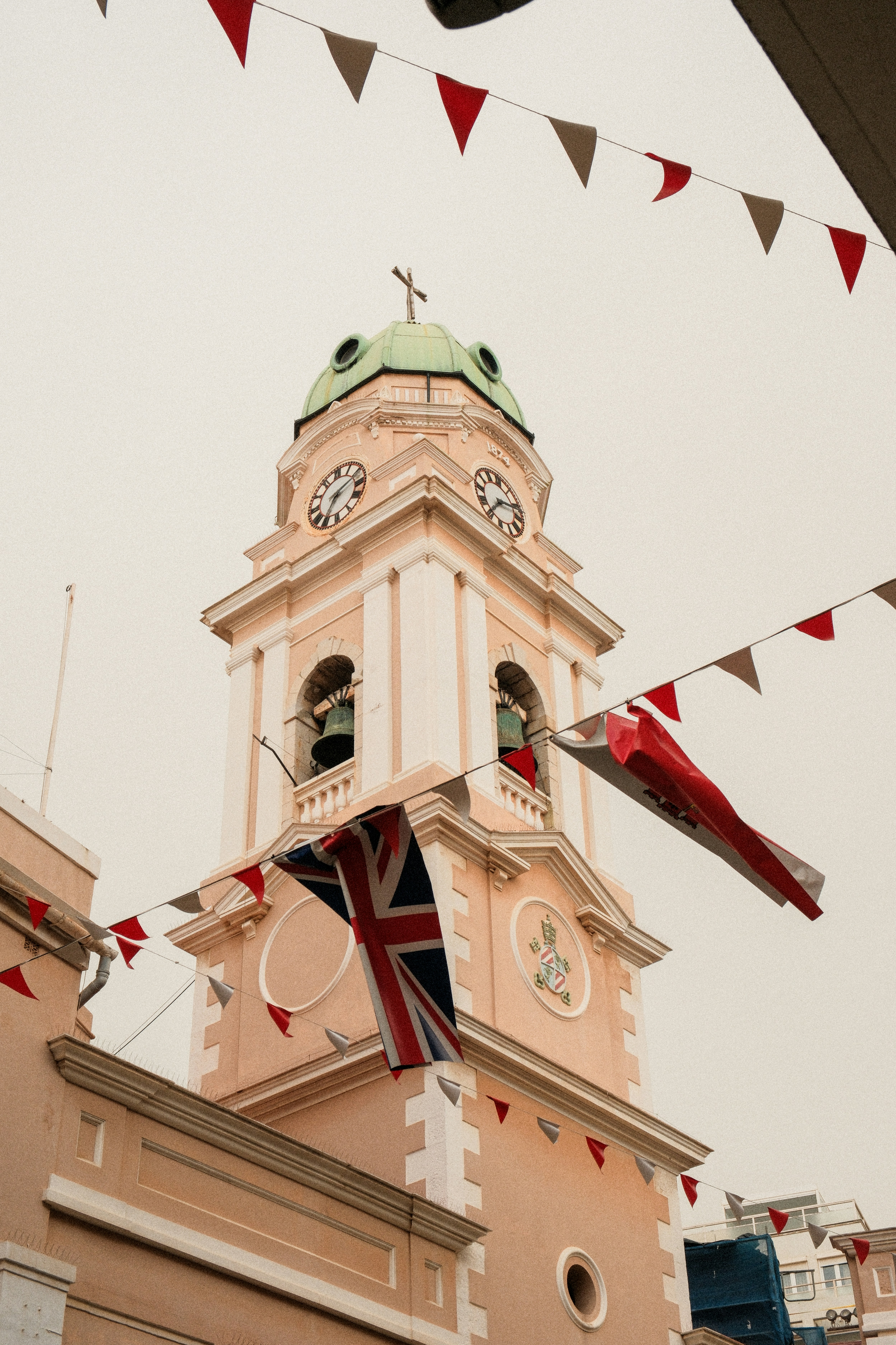 Clocktower Flags: A Festive Street Portrait