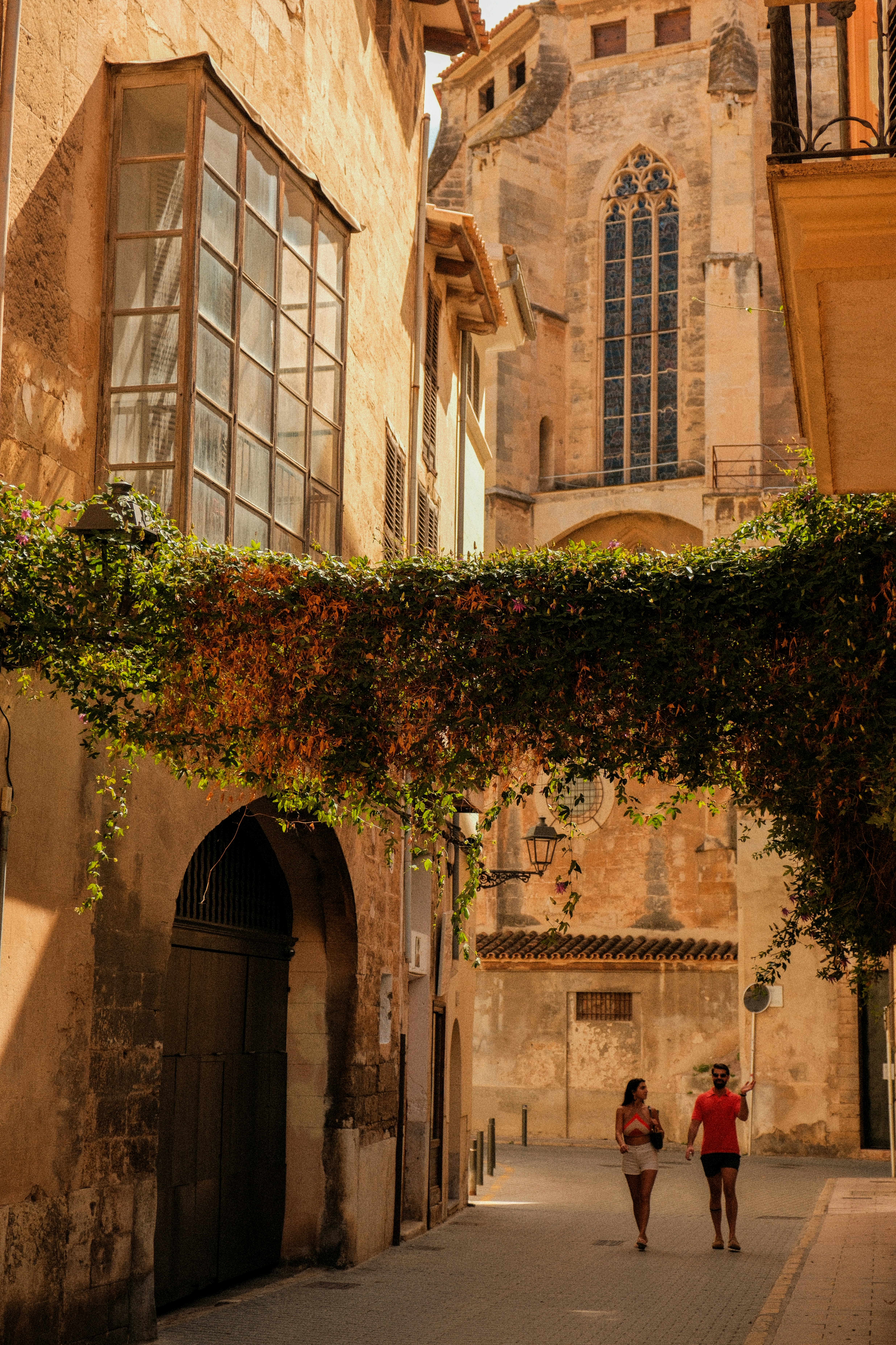 Sunlit Calle in a Medieval Town