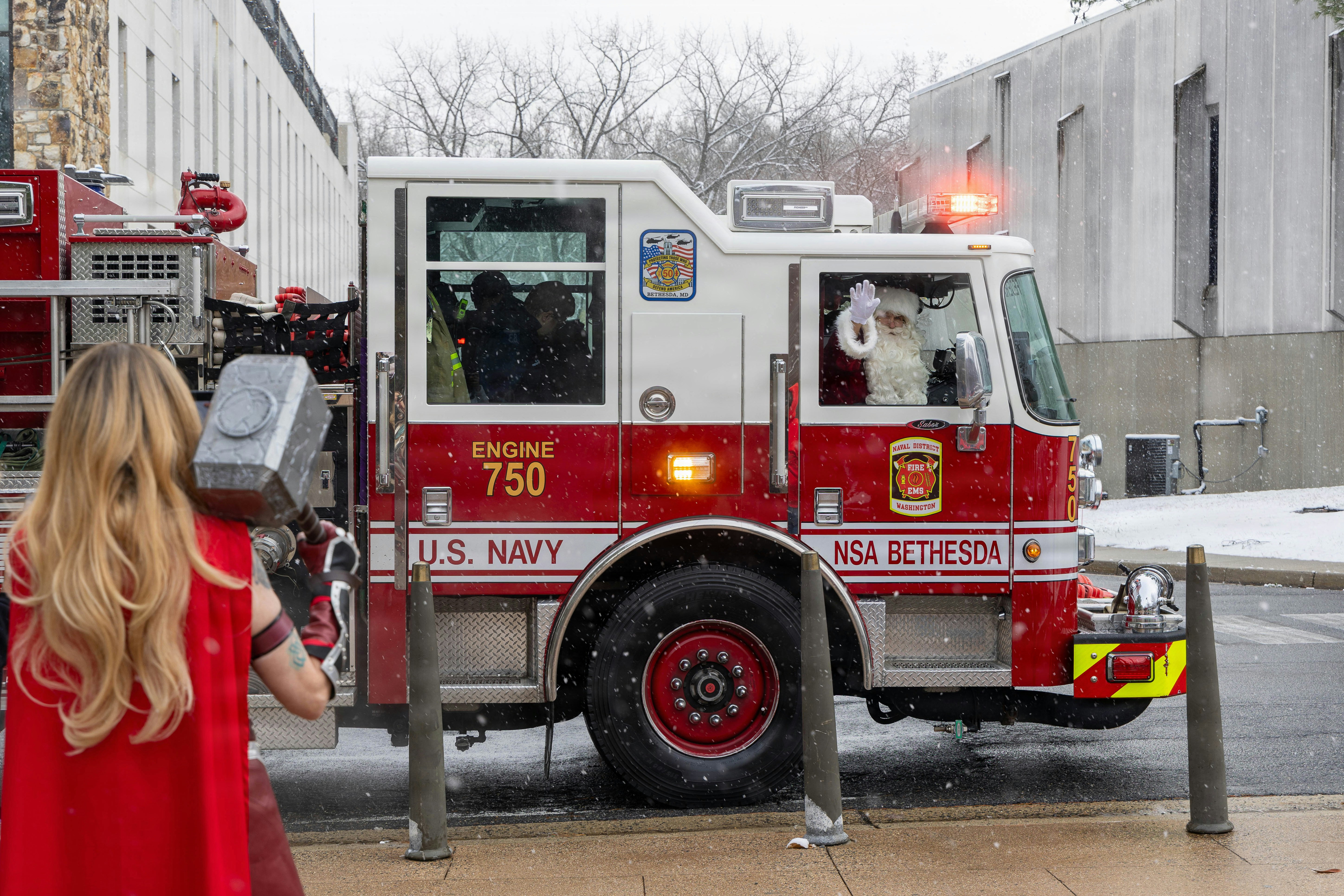 Santa claus drives a u.s. navy fire truck photo – Free Christmas Image ...