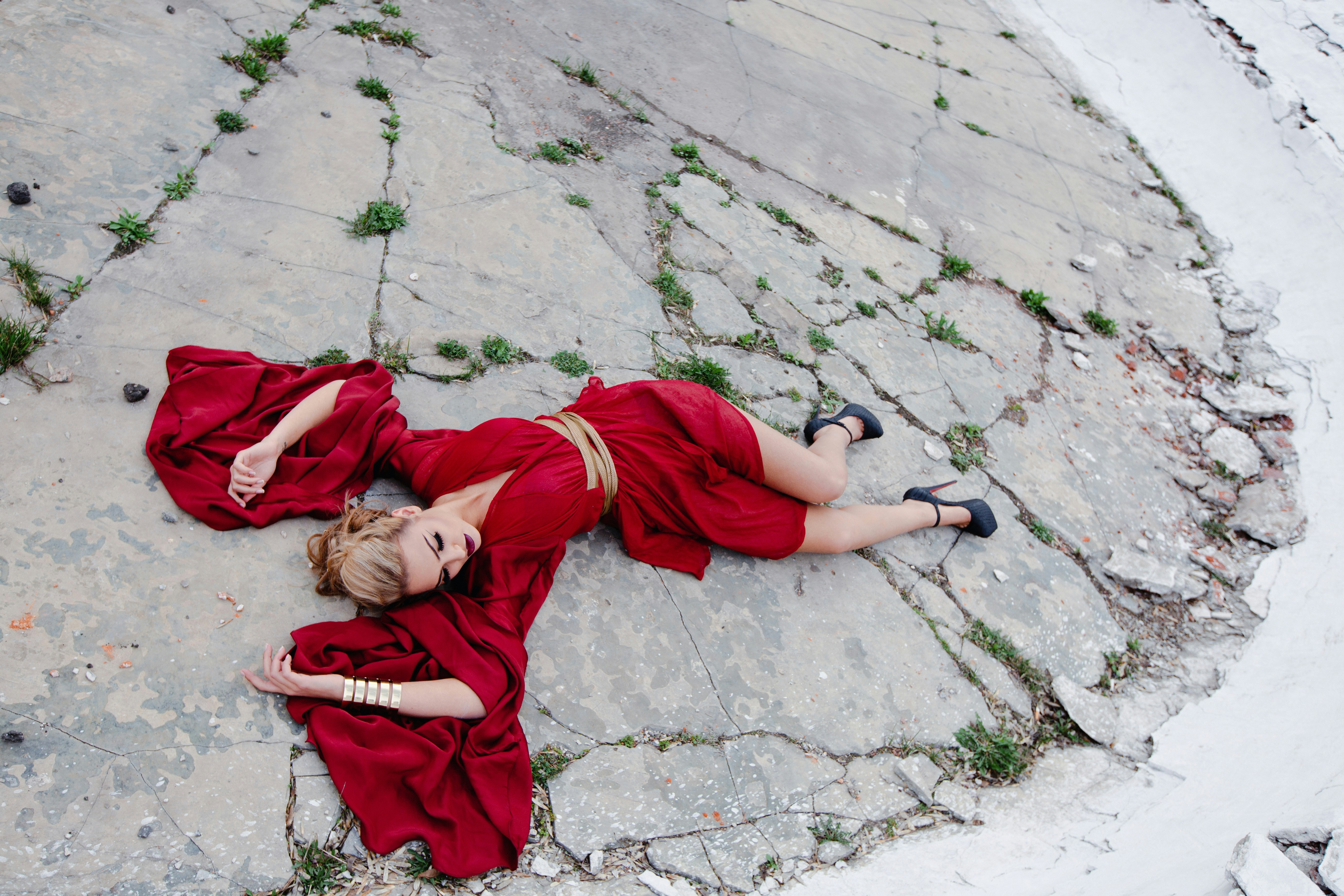 Red Velvet Reverie on Weathered Stone
