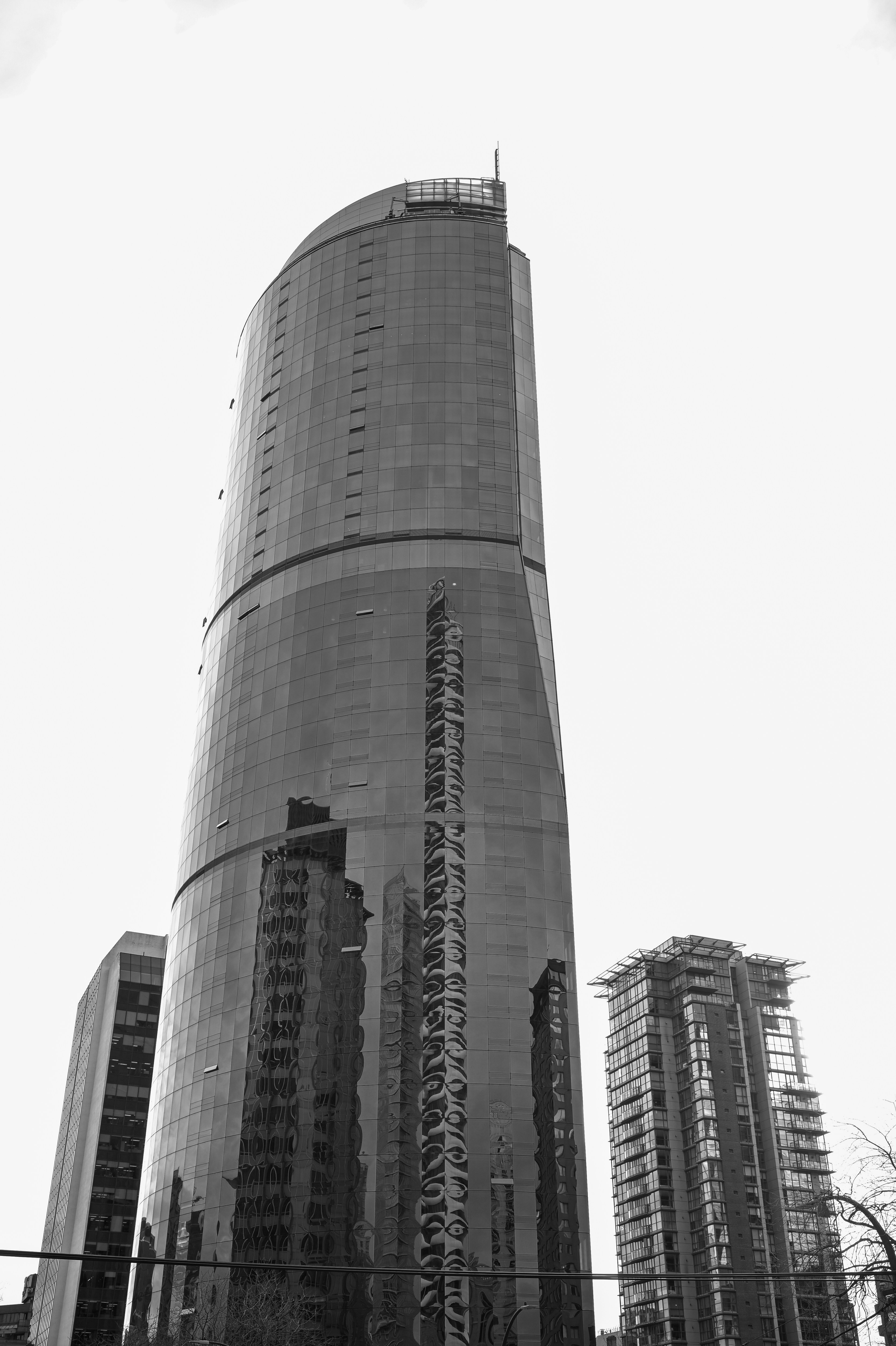 Skyscraper Echoes: A Glass Curve Rising in Mono