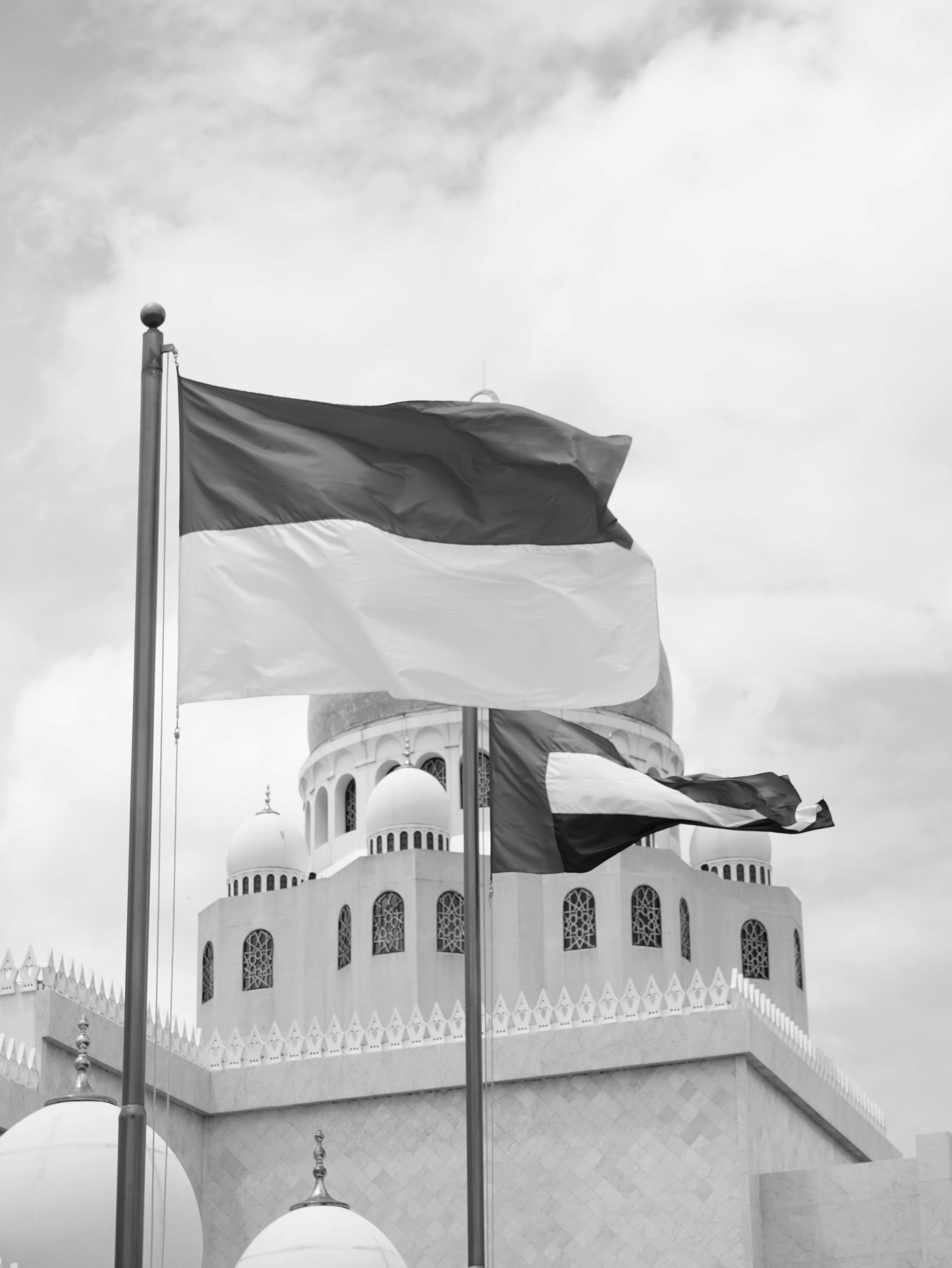 Flag Over Dome: Silent Arch of the Mosque in Soft Light
