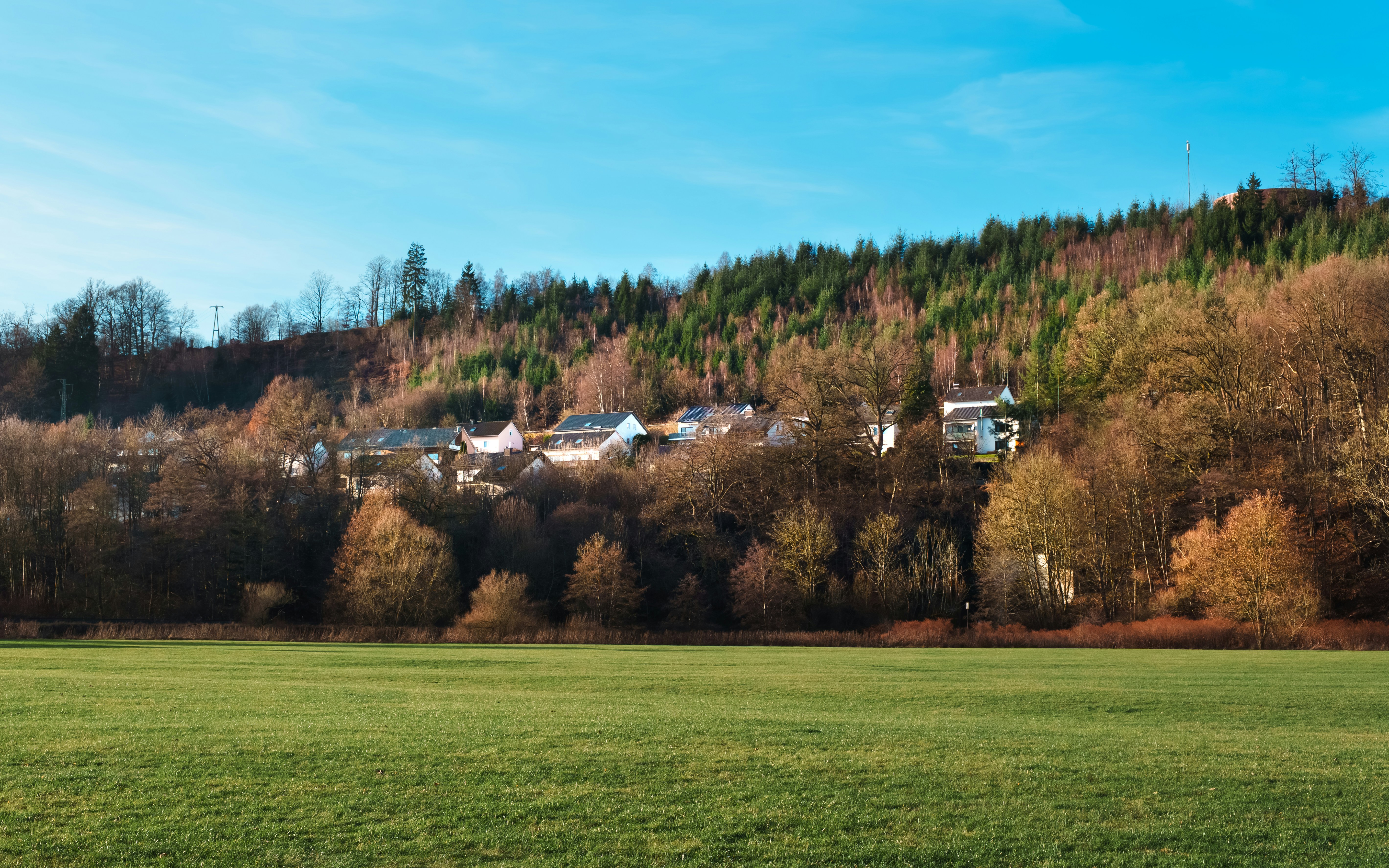 Village on a Sunlit Hill: A Quiet Horizon Over Fruitful Fields