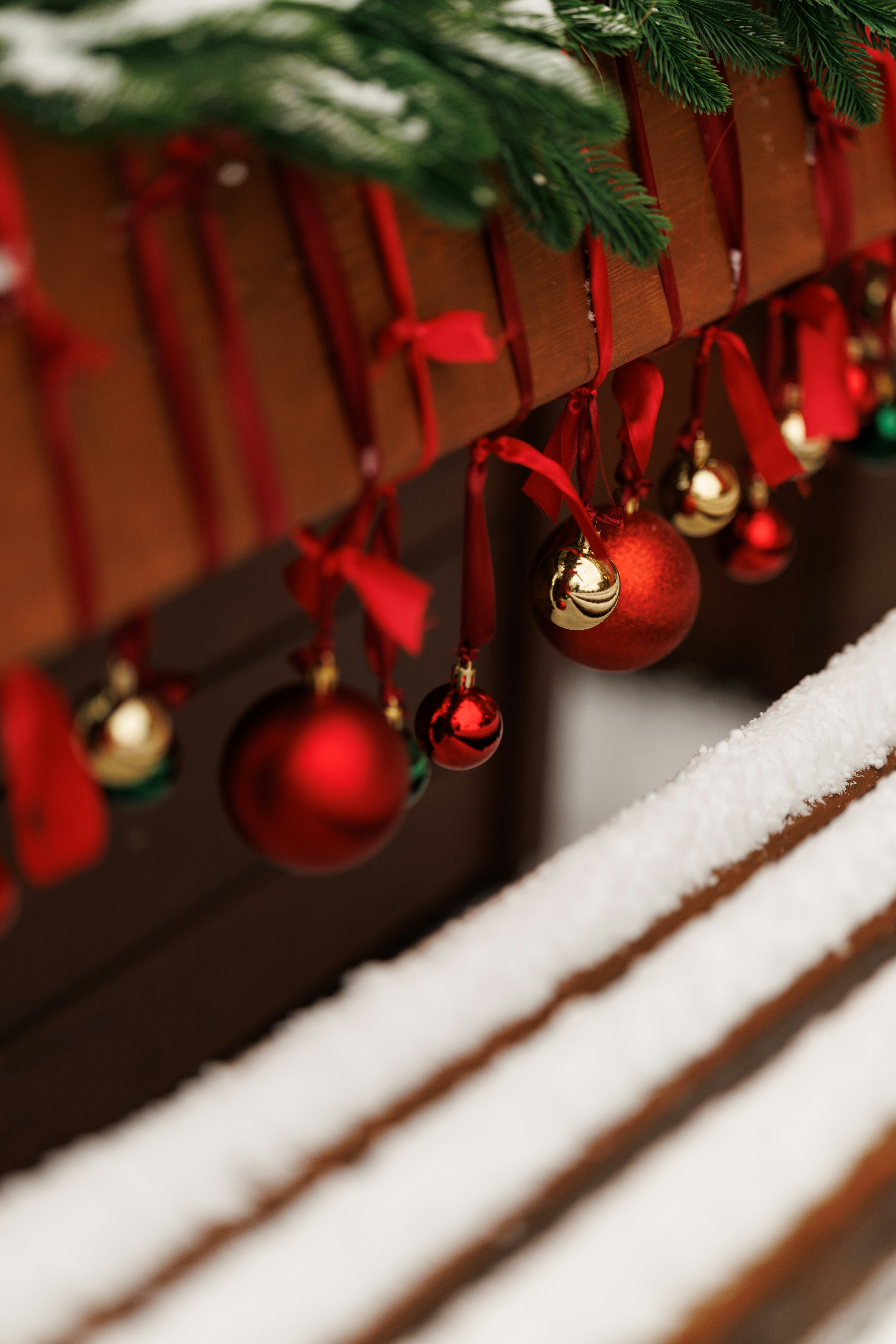 Red Baubles and Snow-Cilled Steps