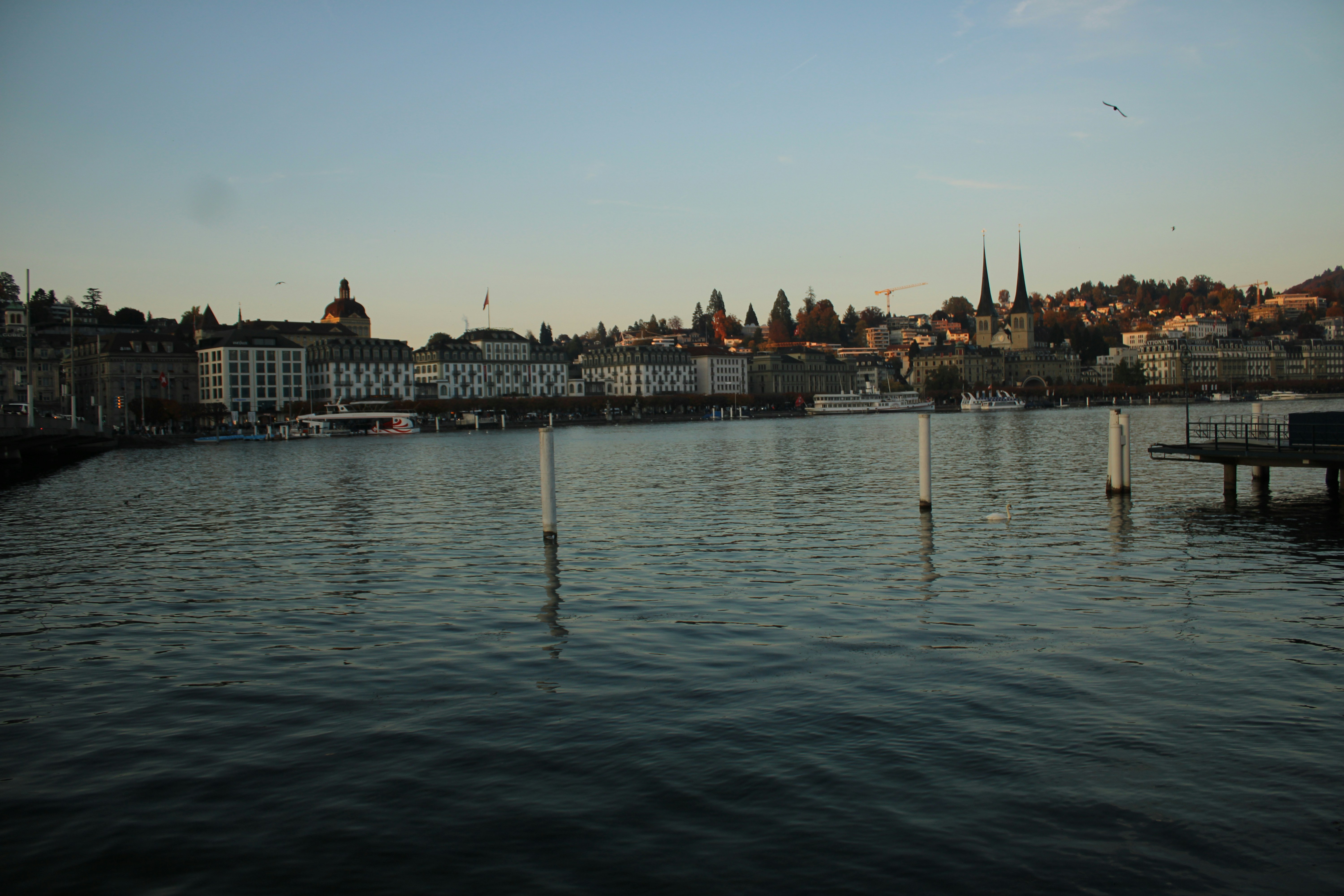 Harbor Edge at Dusk: Waterfront Townscape over Calm Swiss Lake