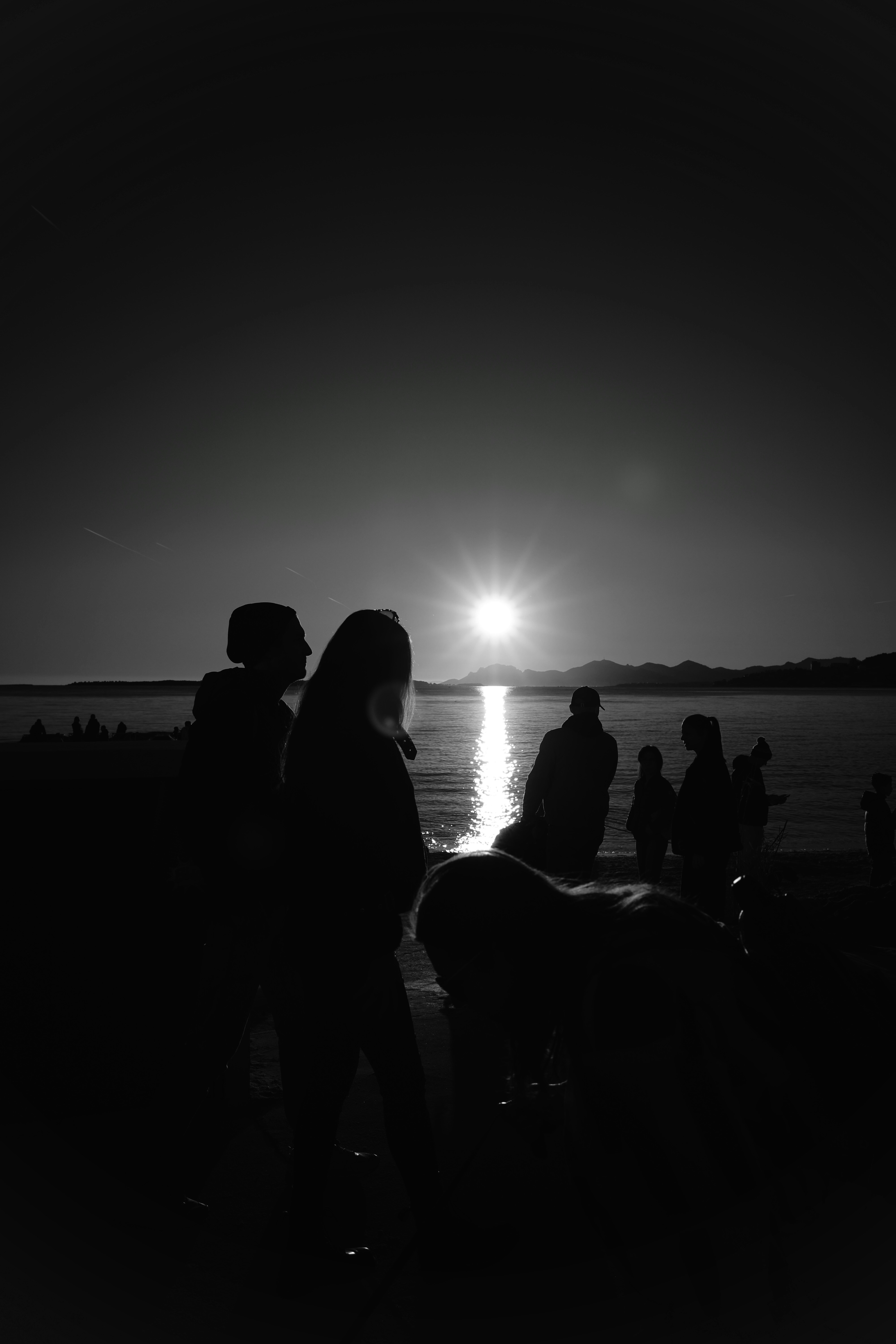 Silhouetted Gathering at Sunset by the Water