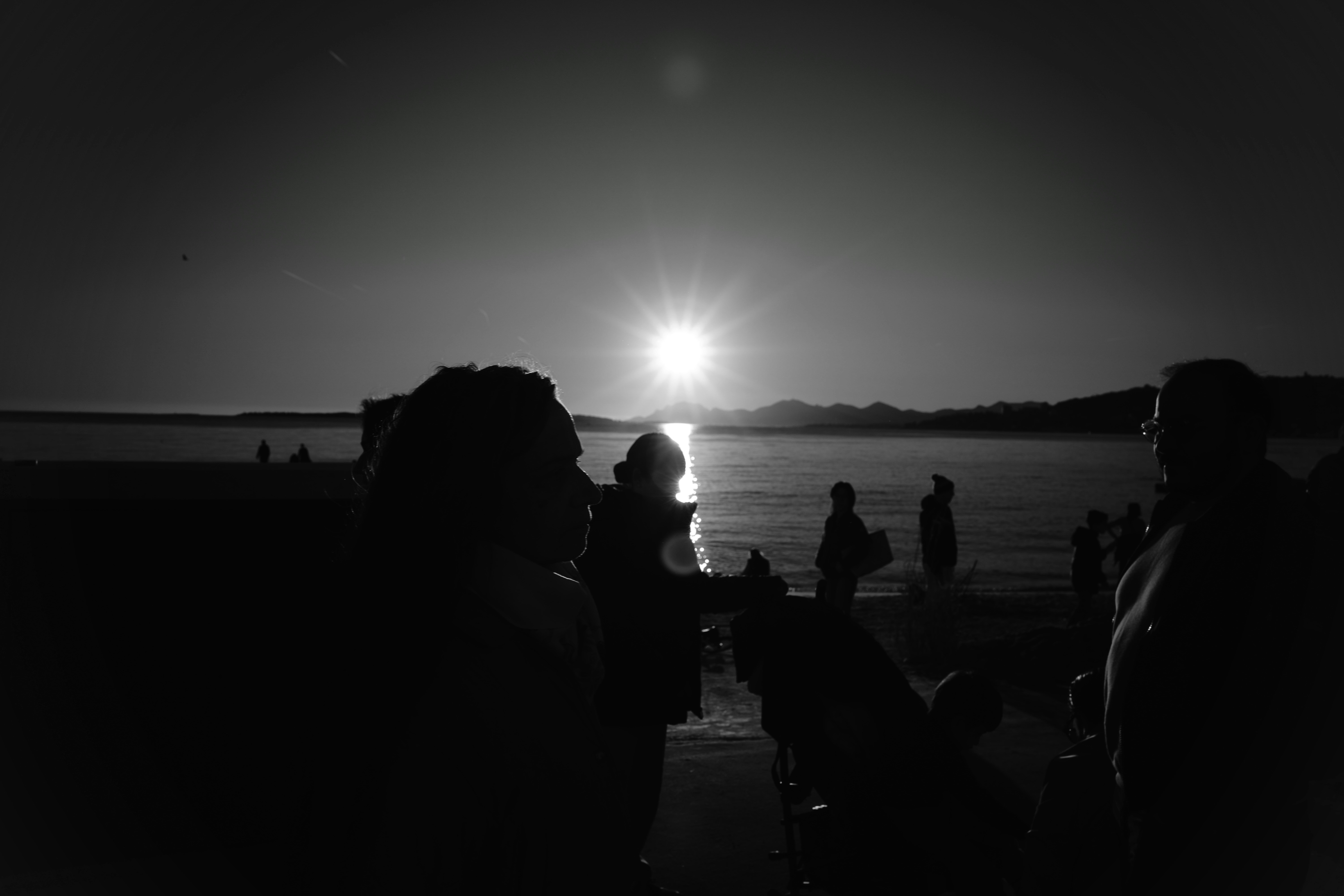 Silhouettes at Sundown: Faces and Shadows by the Shore