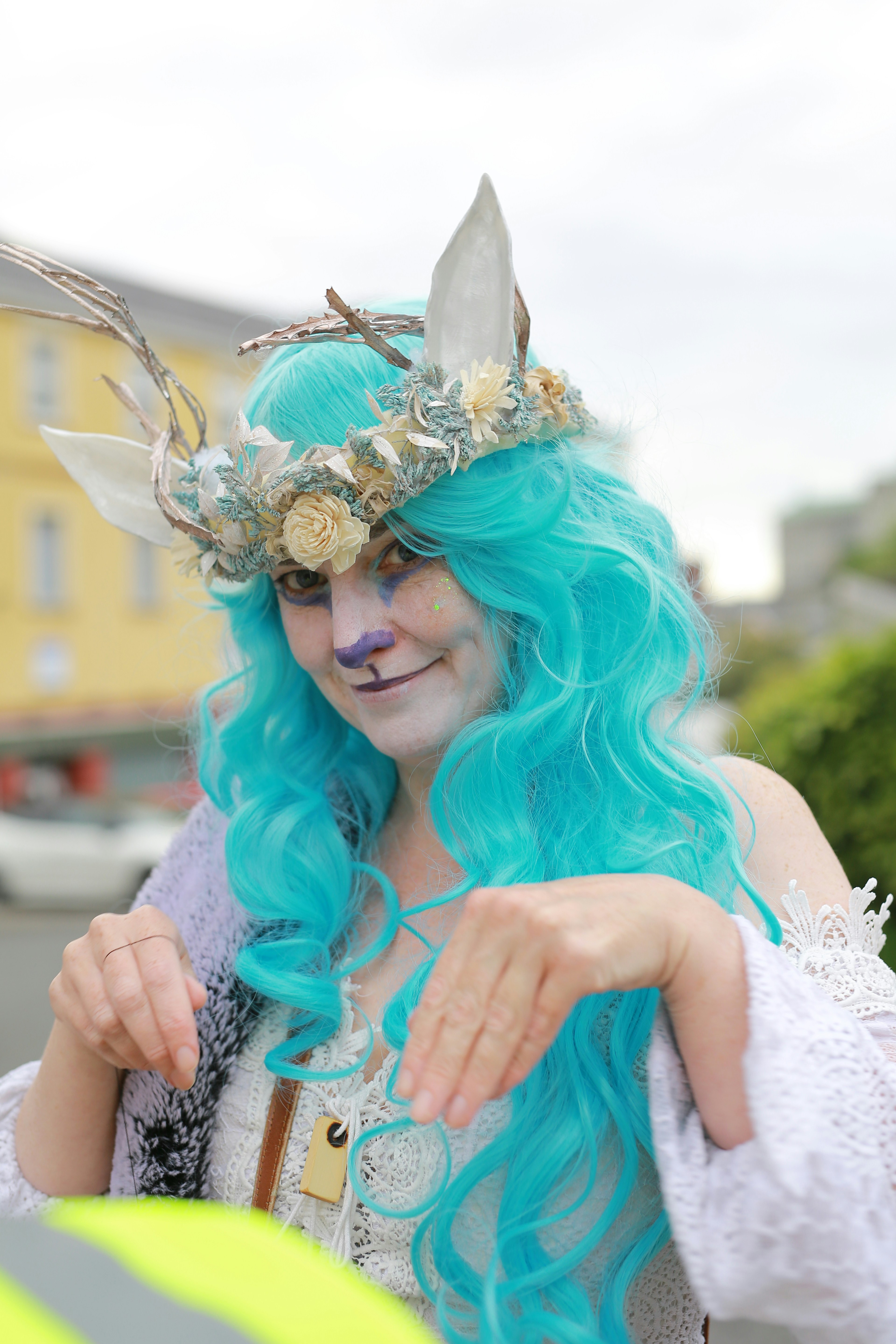 Azure Heart: A Whimsical Portrait of Floral Fox in Festival Hue