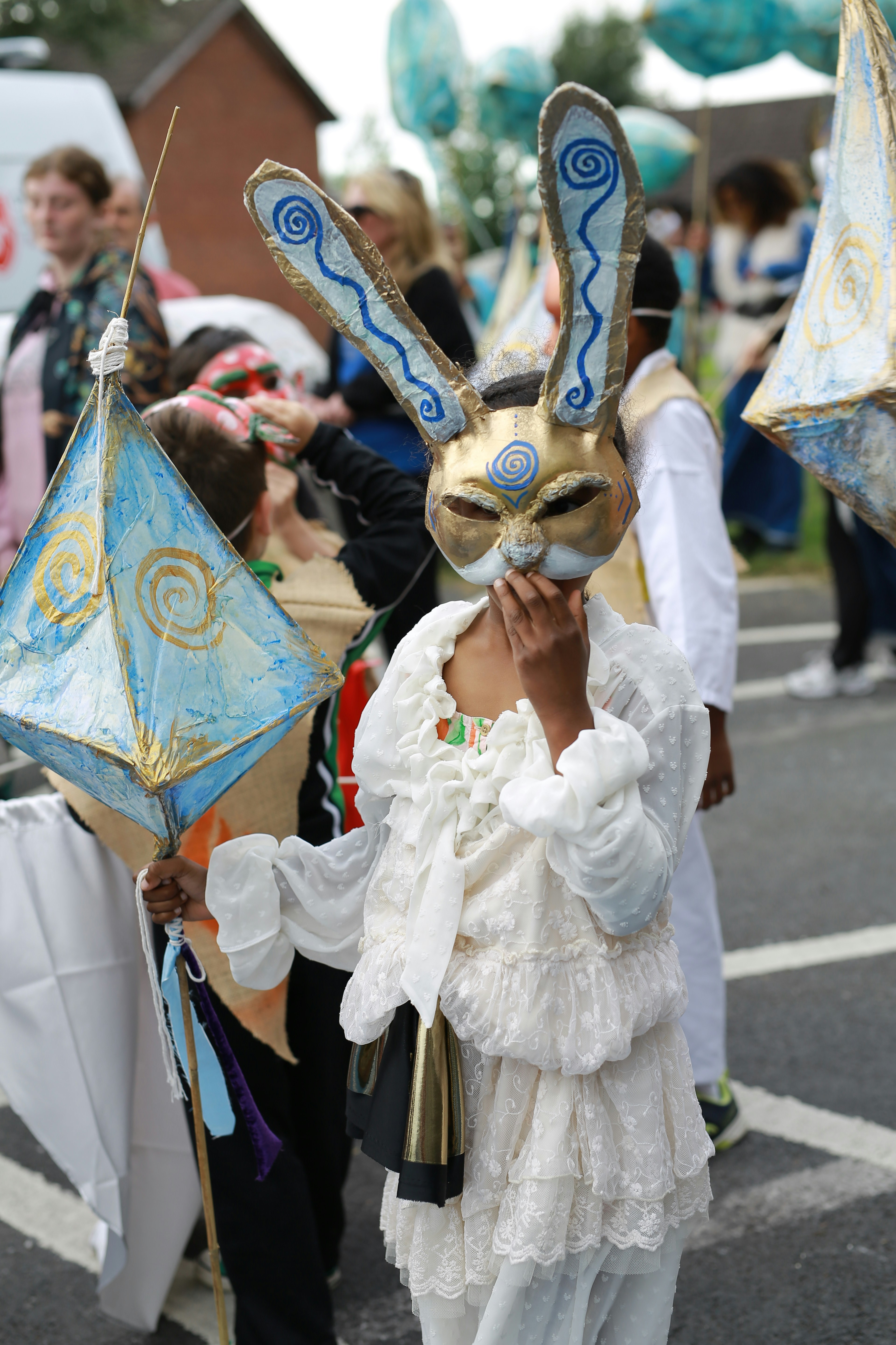 Masked Bunny in White Lace: A Parade Portrait