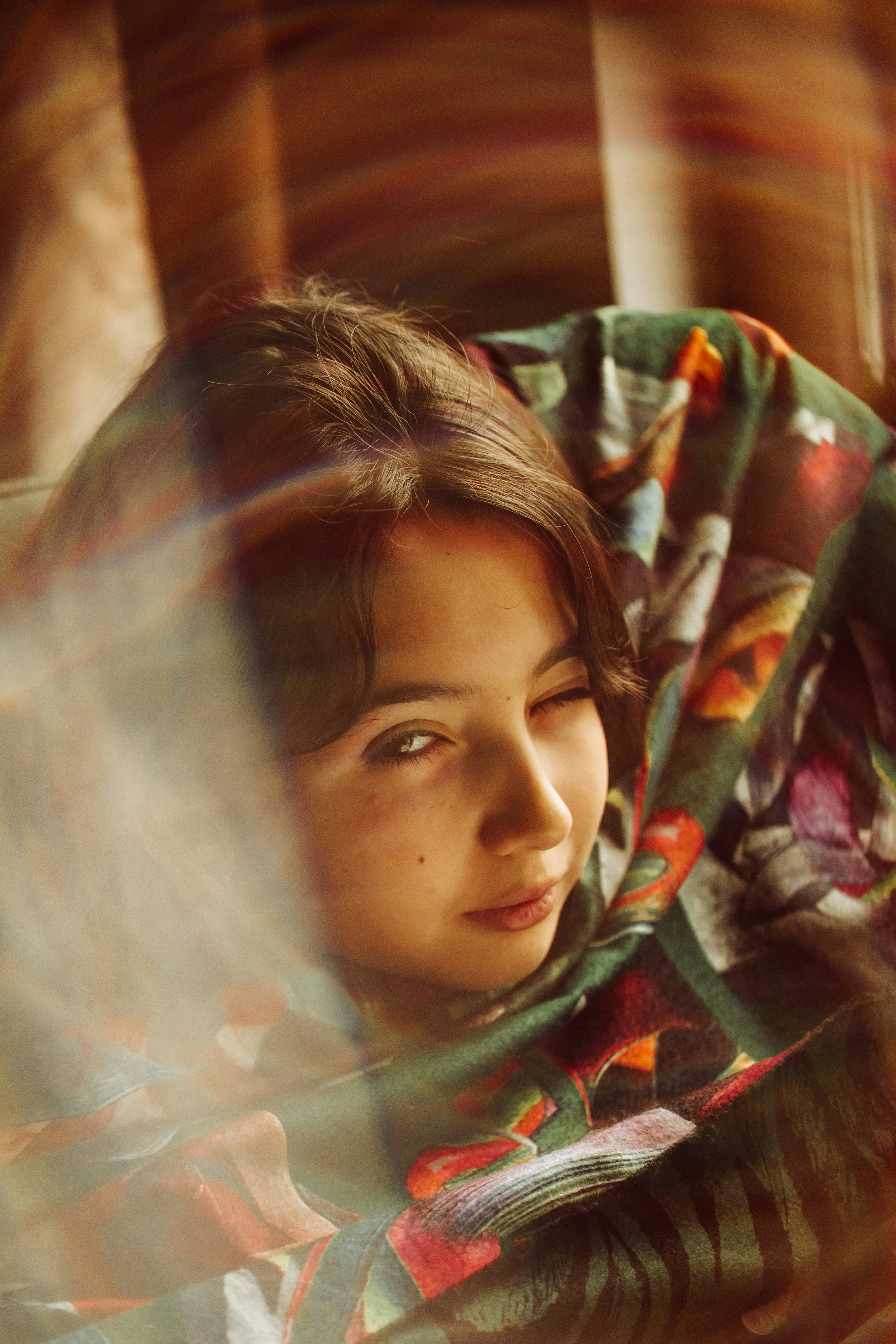Veiled Gaze Through a Shimmering Glass