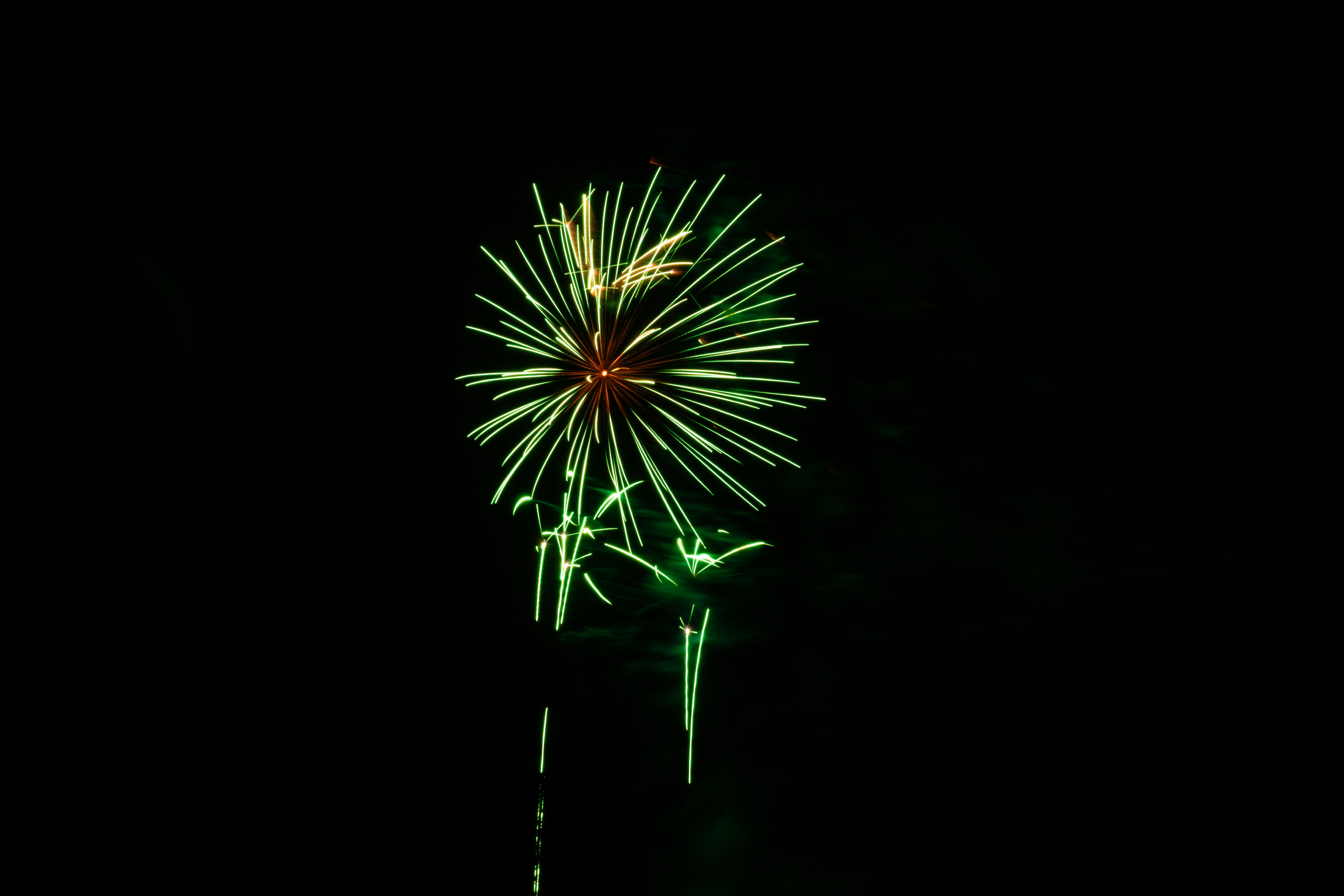 Green Collision: Firework Bloom Above Night Sky