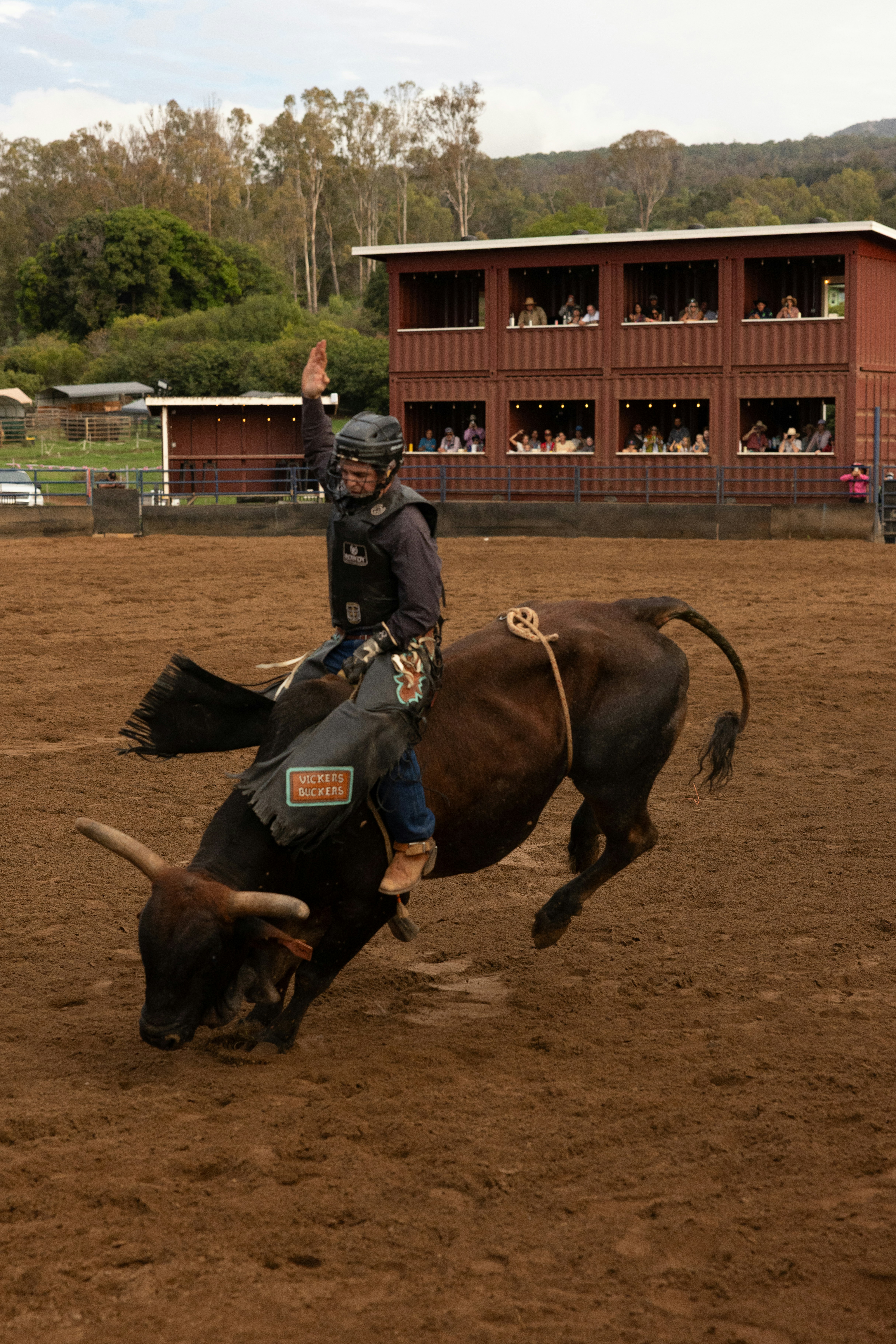 Bull rider competing in an arena with spectators watching. photo – Free ...