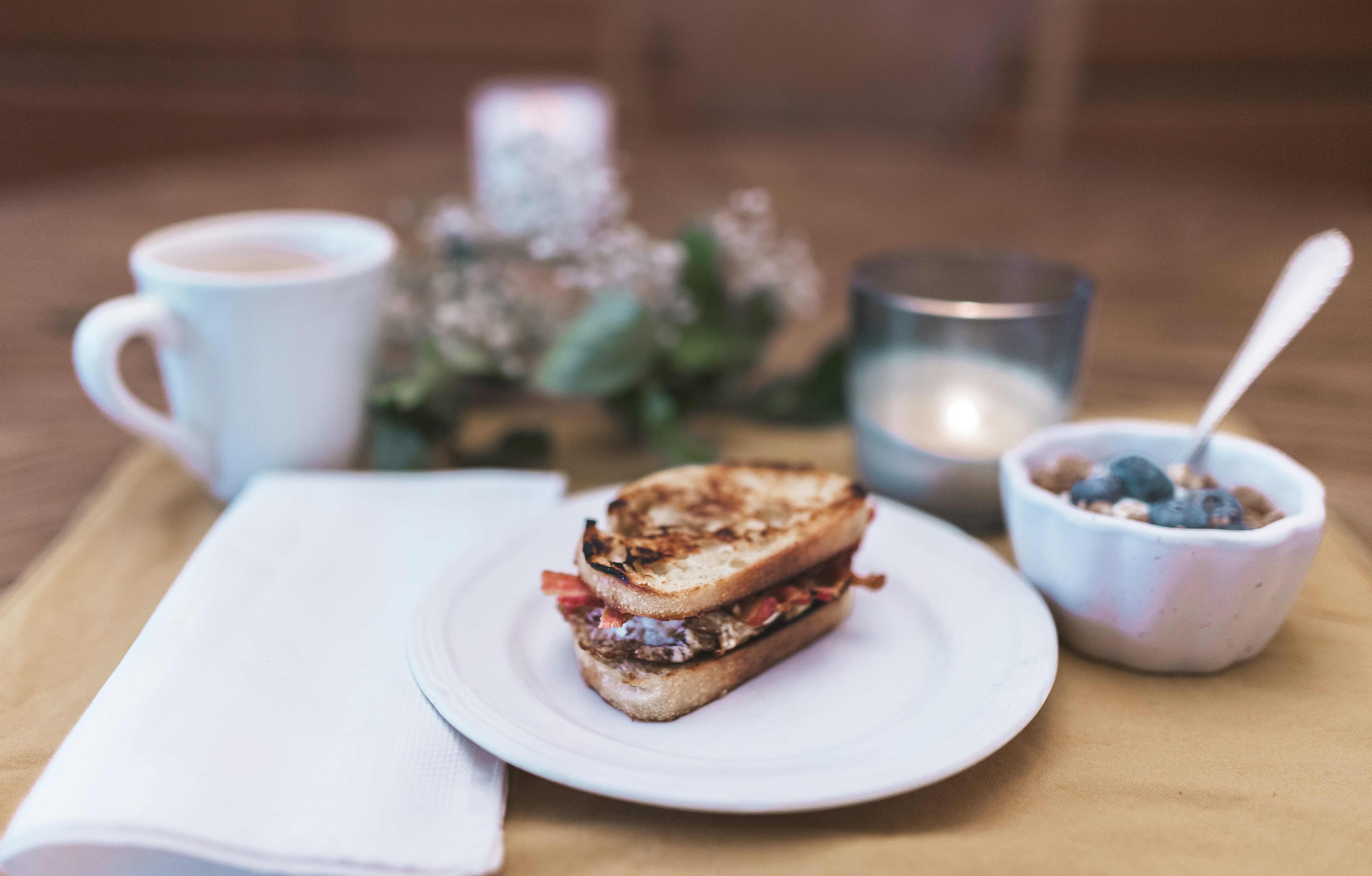 Stacked Grilled Cheese on a Sunny Breakfast Table