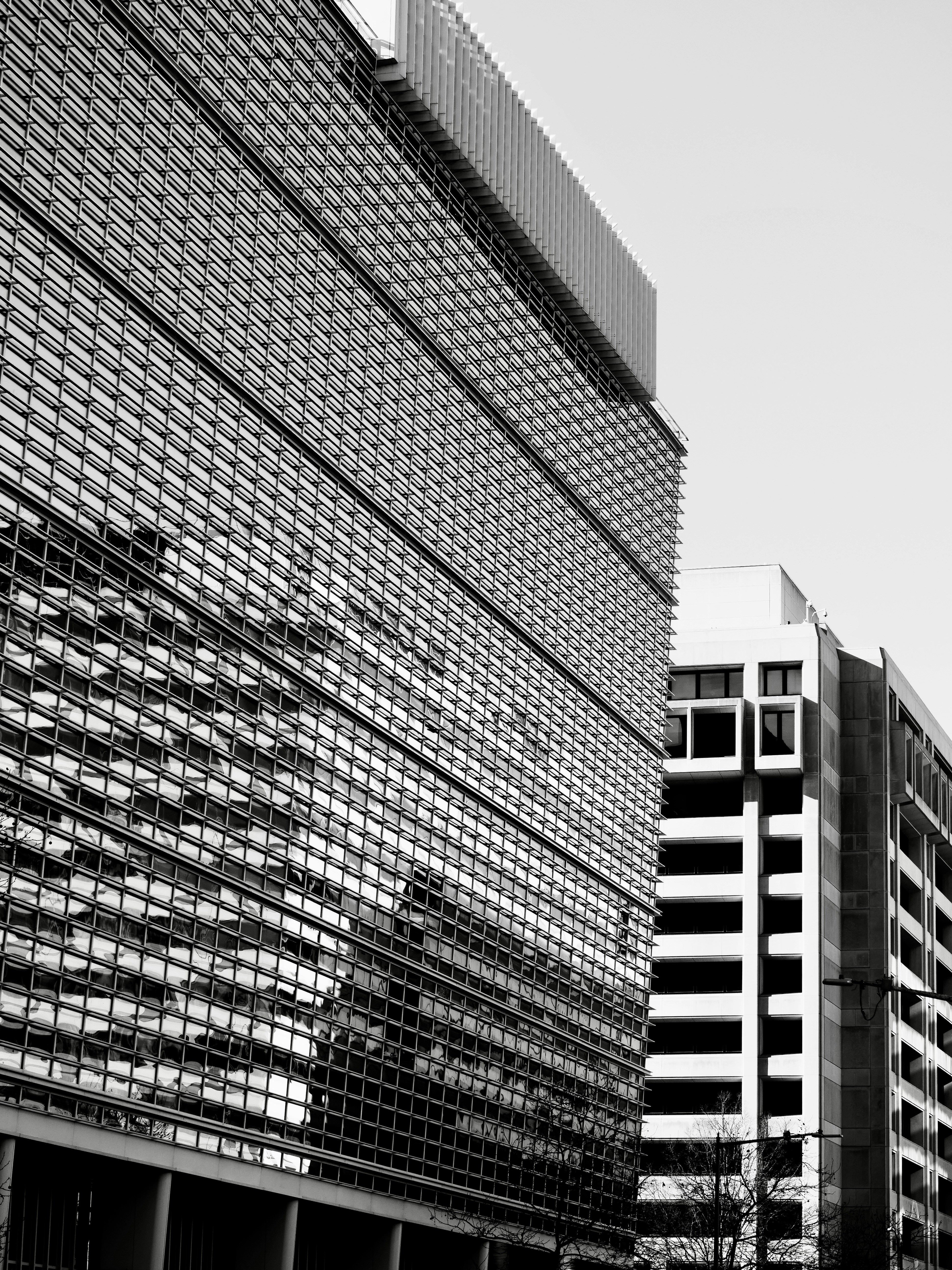 Gridwork Facade: A Monochrome Study of Urban Geometry