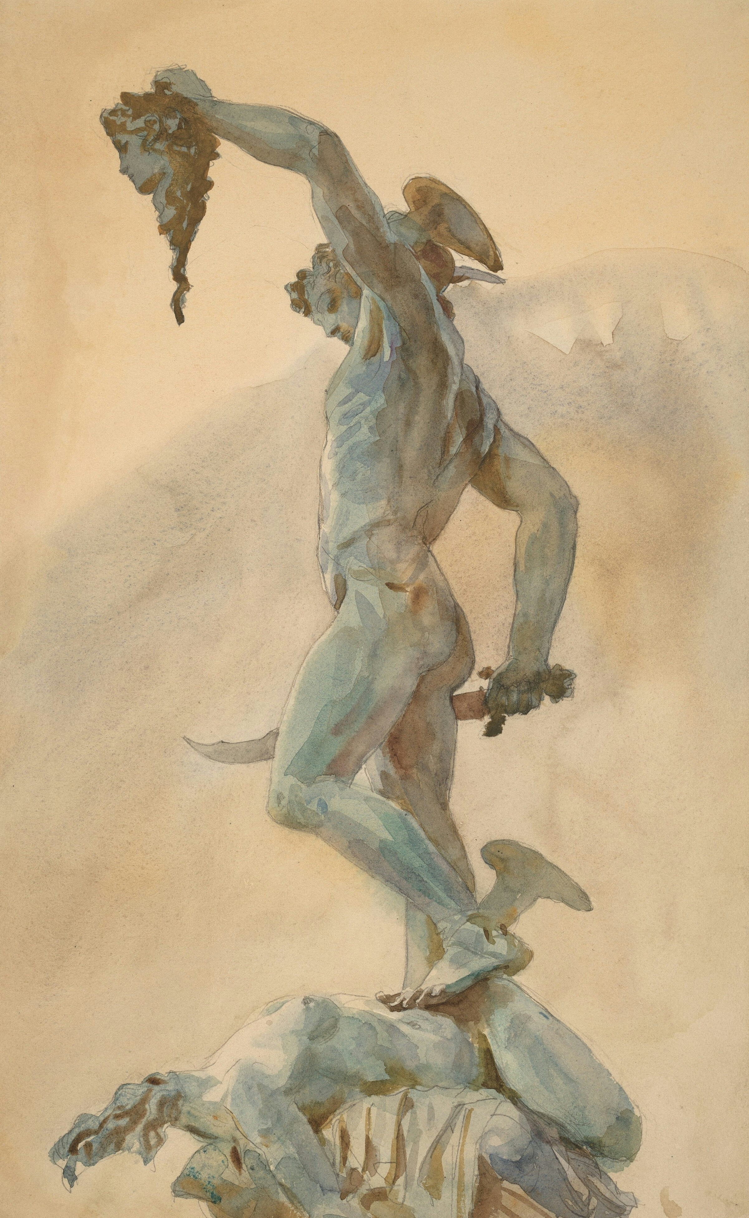 Perseus holding medusa's head above defeated foe. photo – Free Painting ...