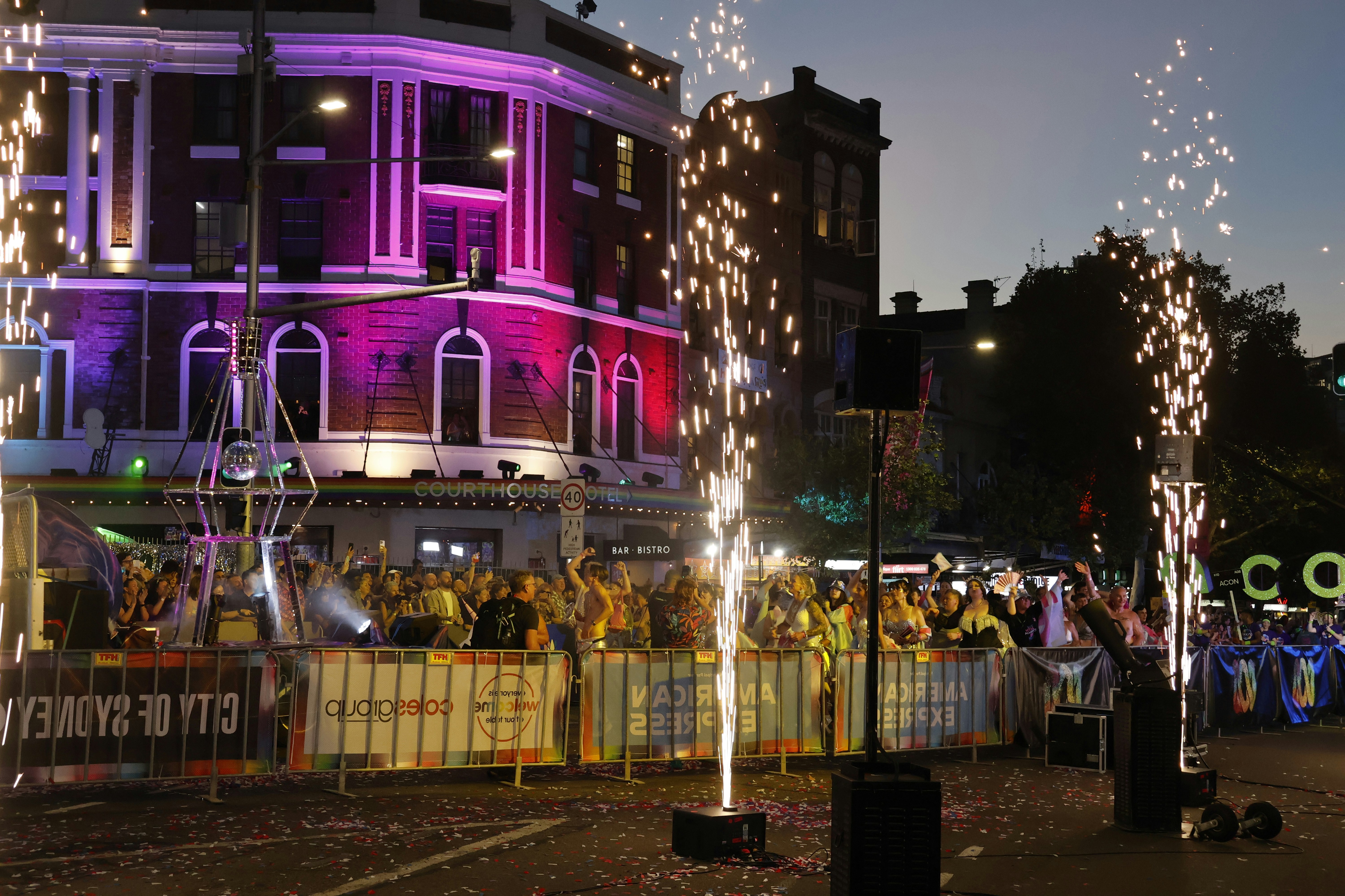 Night Street Festival Sparks and Neon Facade
