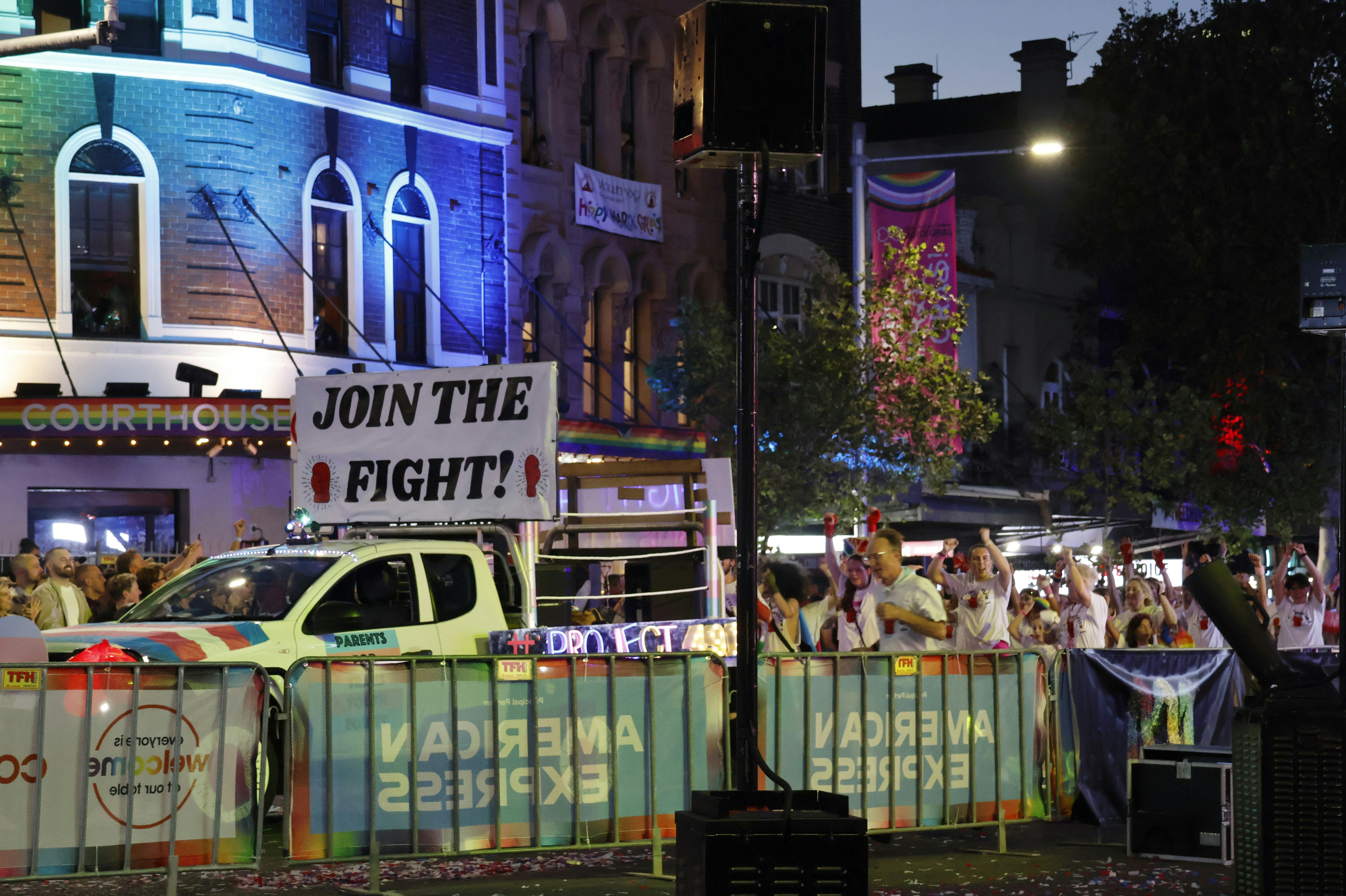 Night at the Street Rally: A Banner, Barriers, and Buzz