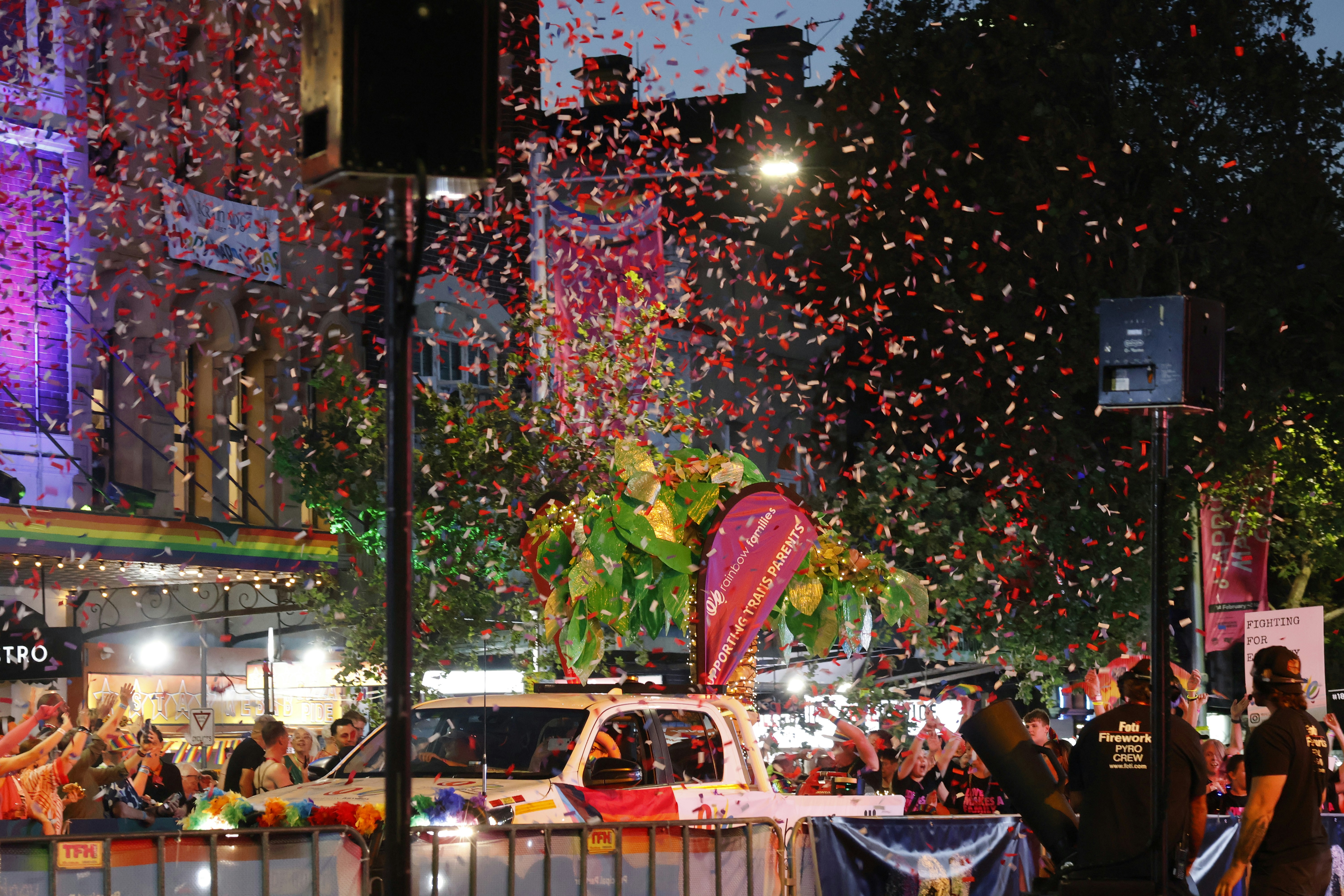 Confetti Rain on a Festive Street Scene