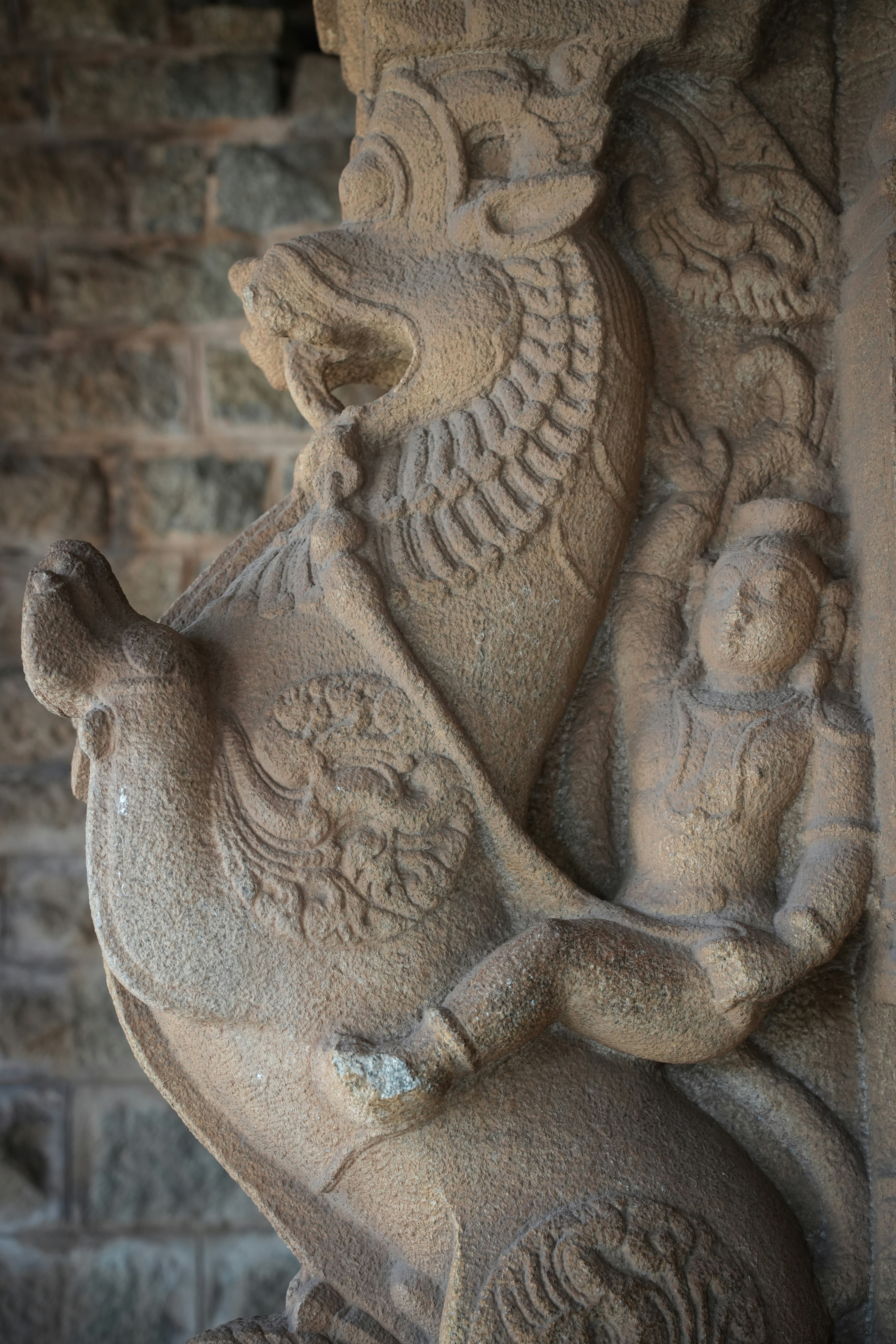 Stone Dragon Relief: Weathered Carvings carved in ancient stone