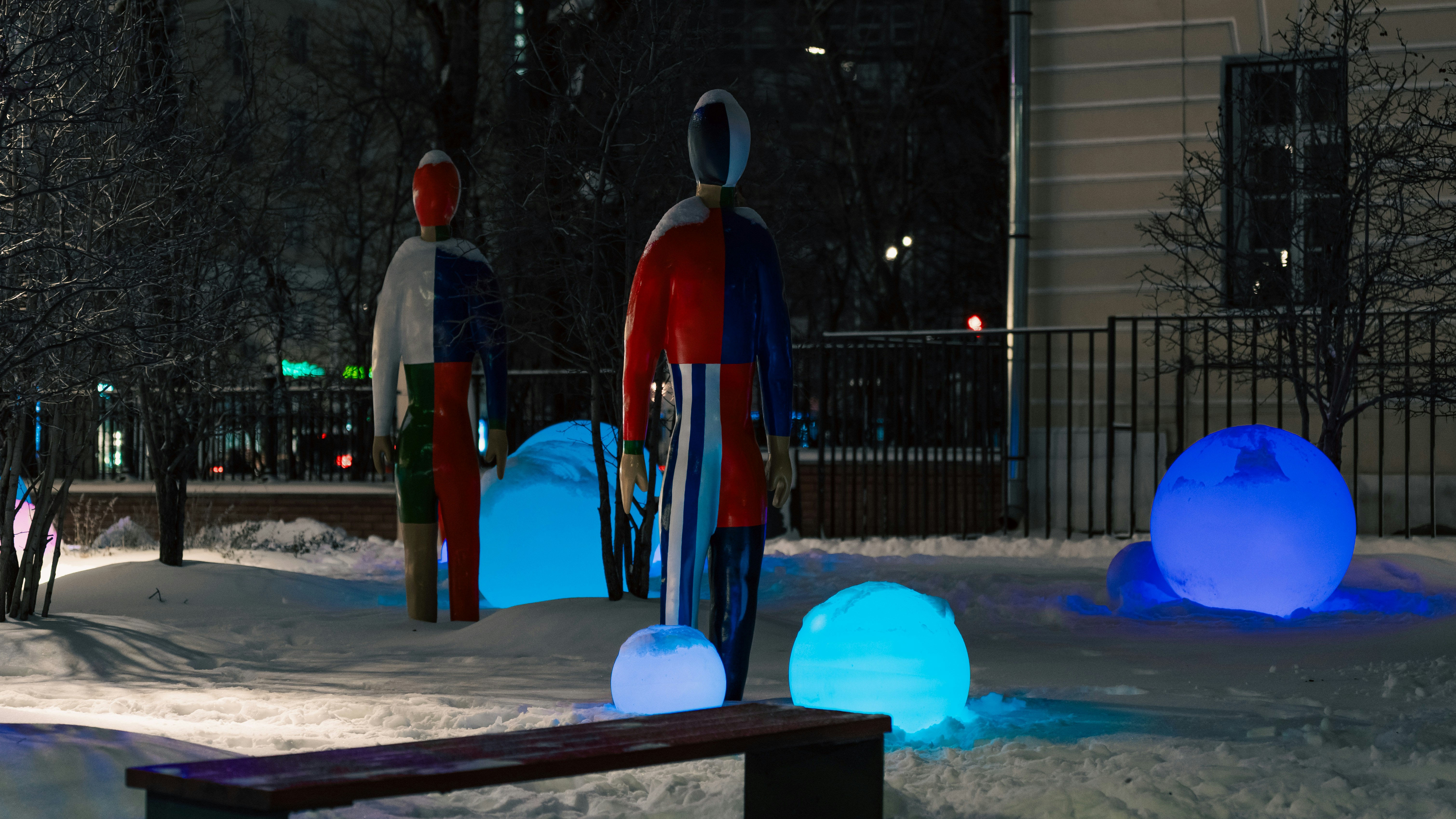 Glowing Snow Sculptures Under Nightfall