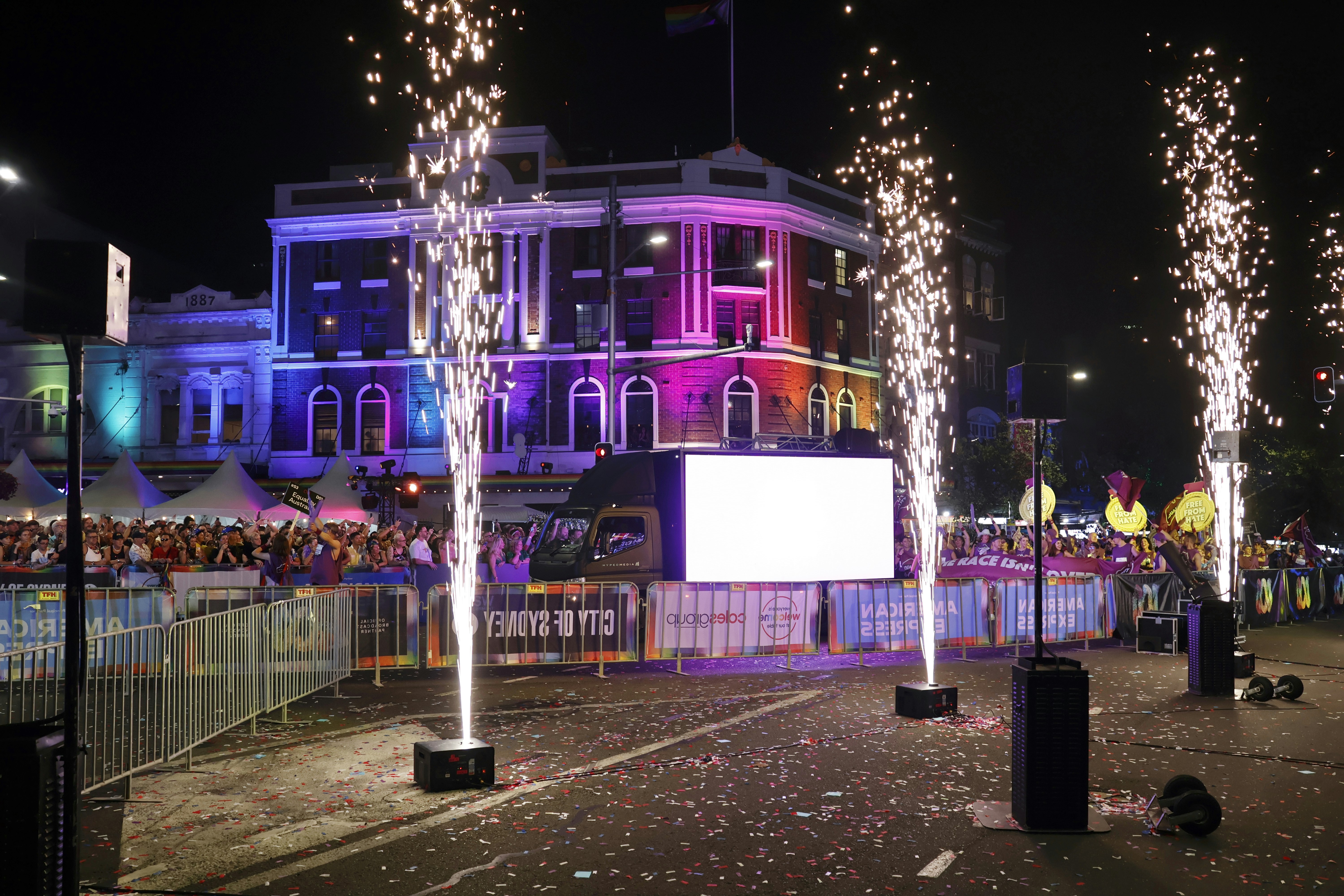 Fireworks display at a nighttime event with a crowd. photo – Free City ...