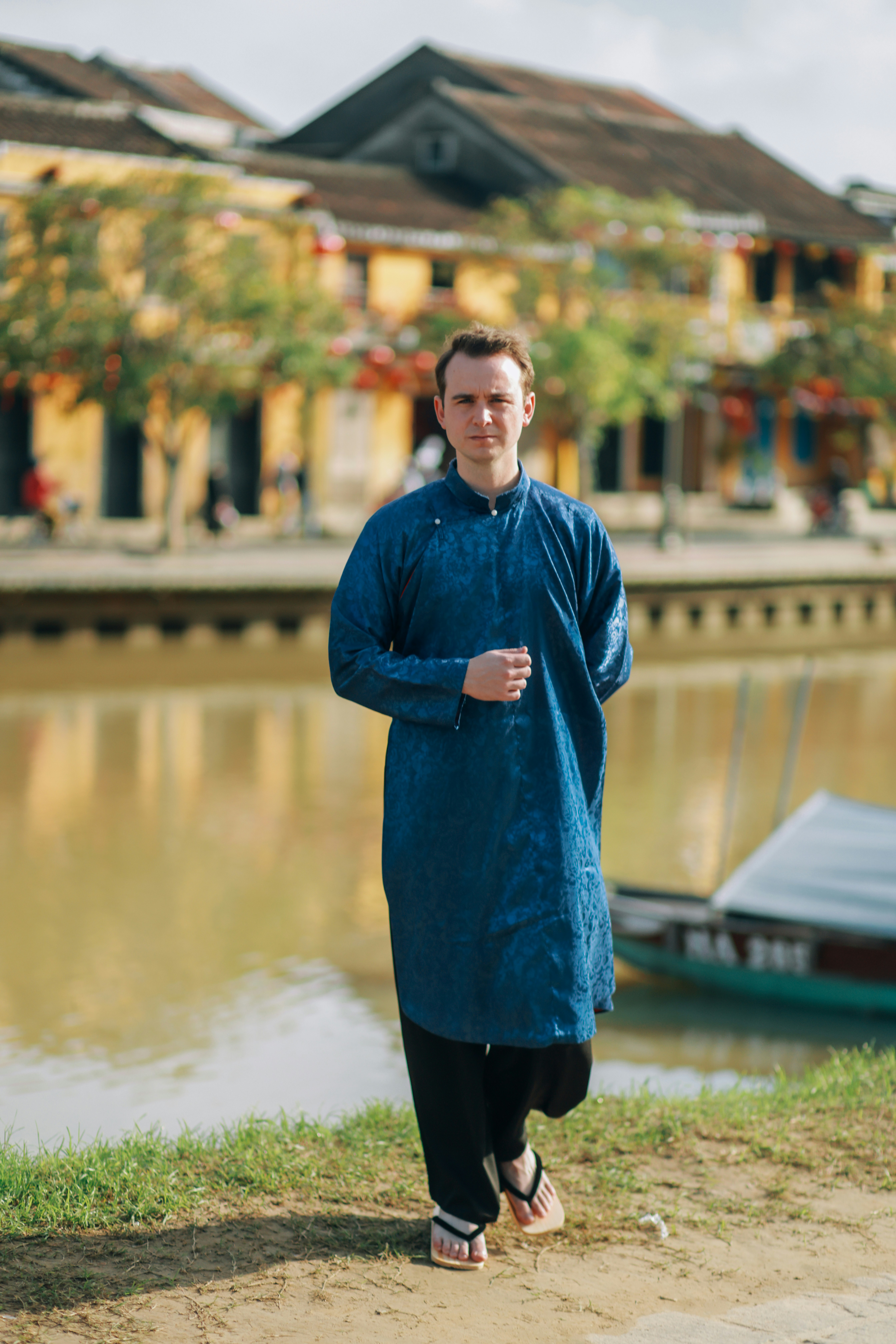 Blue-Kimono Moment by the Riverbank