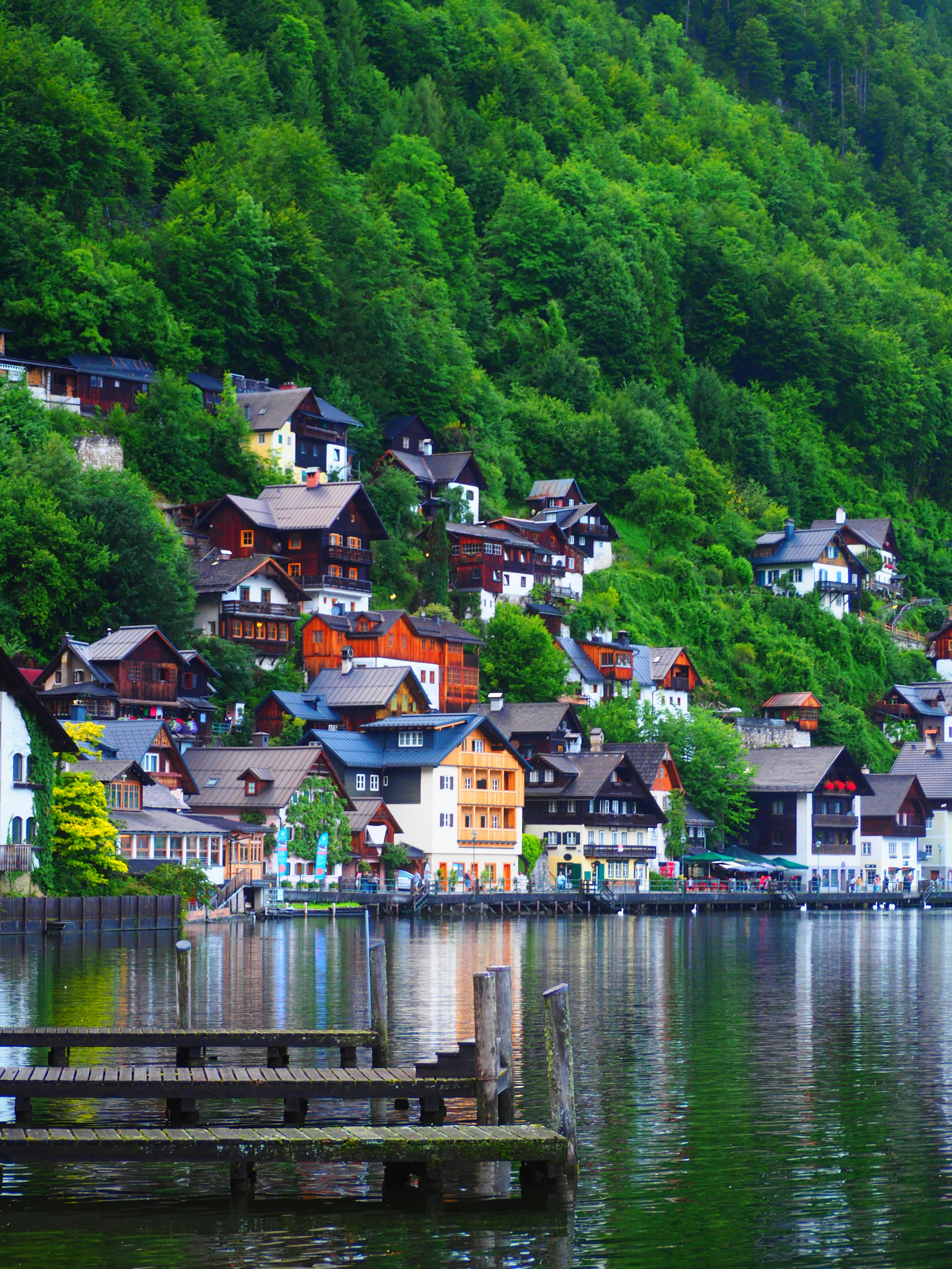 Colorful Alpine Village Framed by Verdant Slopes