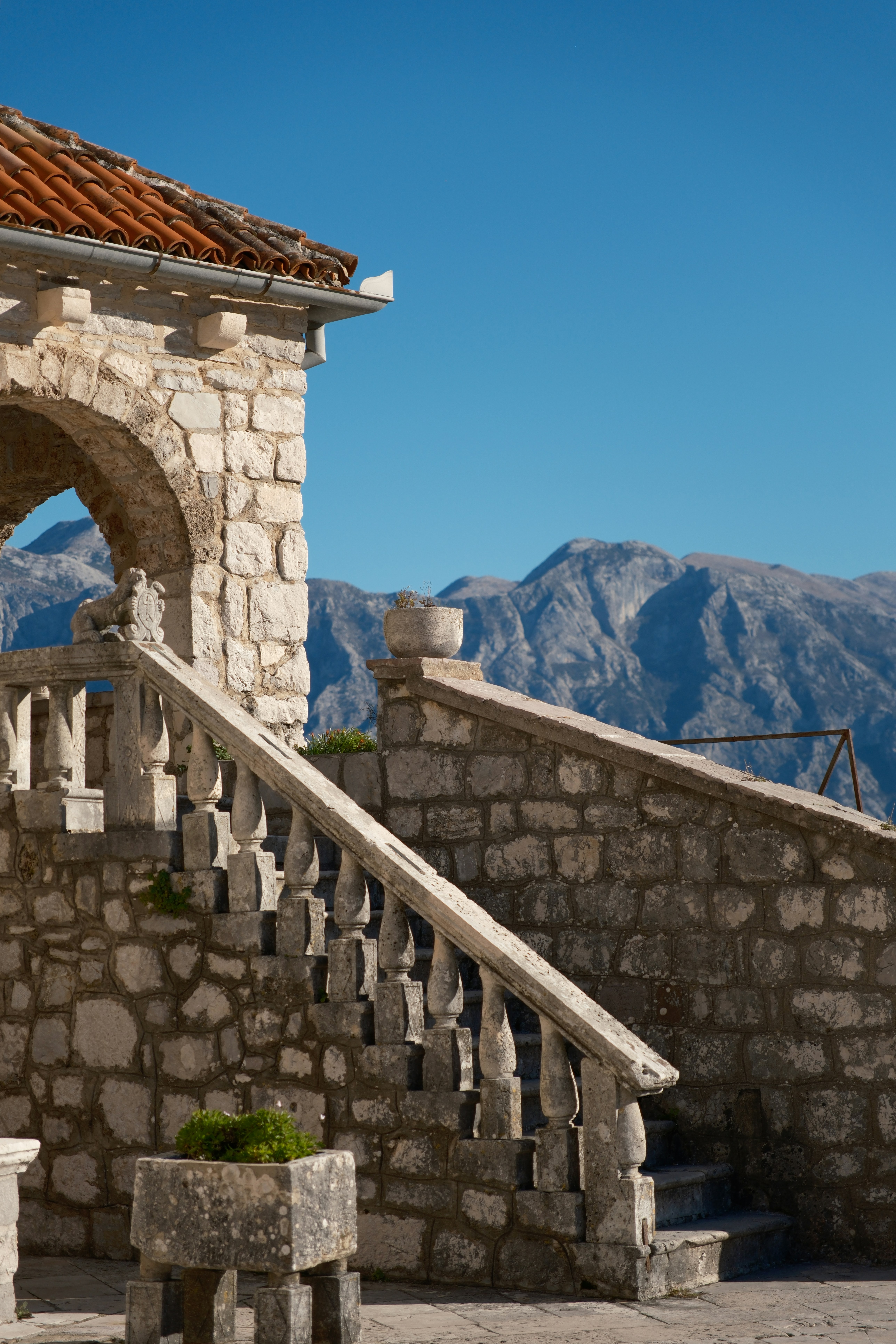 Stone Terrace Overlooking Distant Peaks