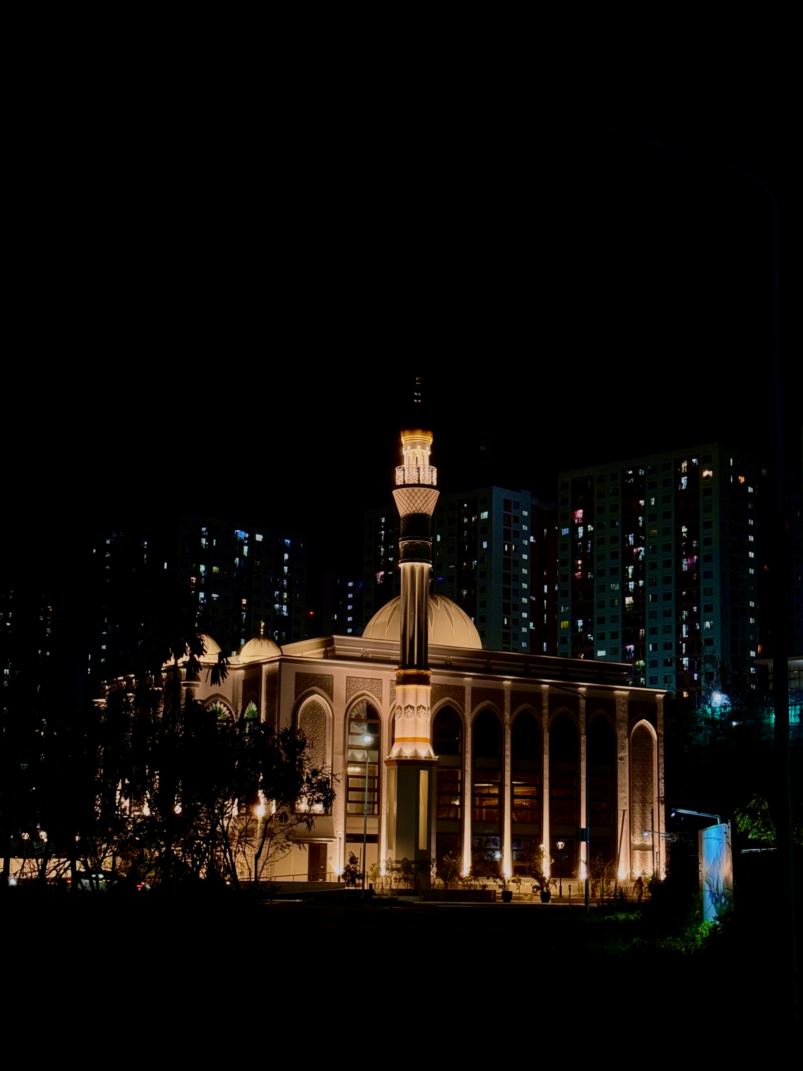 Luminous Mosque Lanterns: Night Portrait of a City Sanctuary