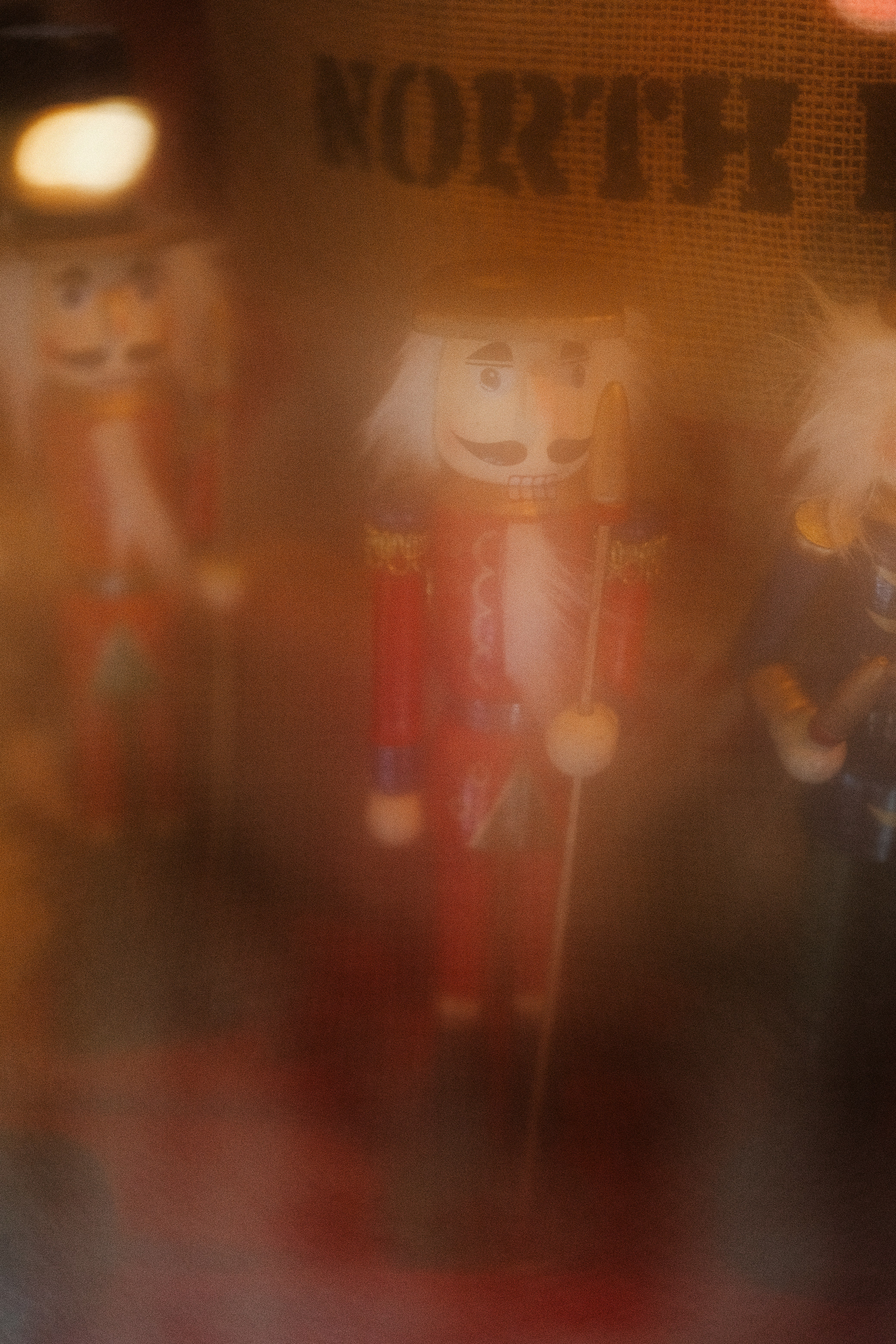Nutcracker Guardians Through Frosted Glass