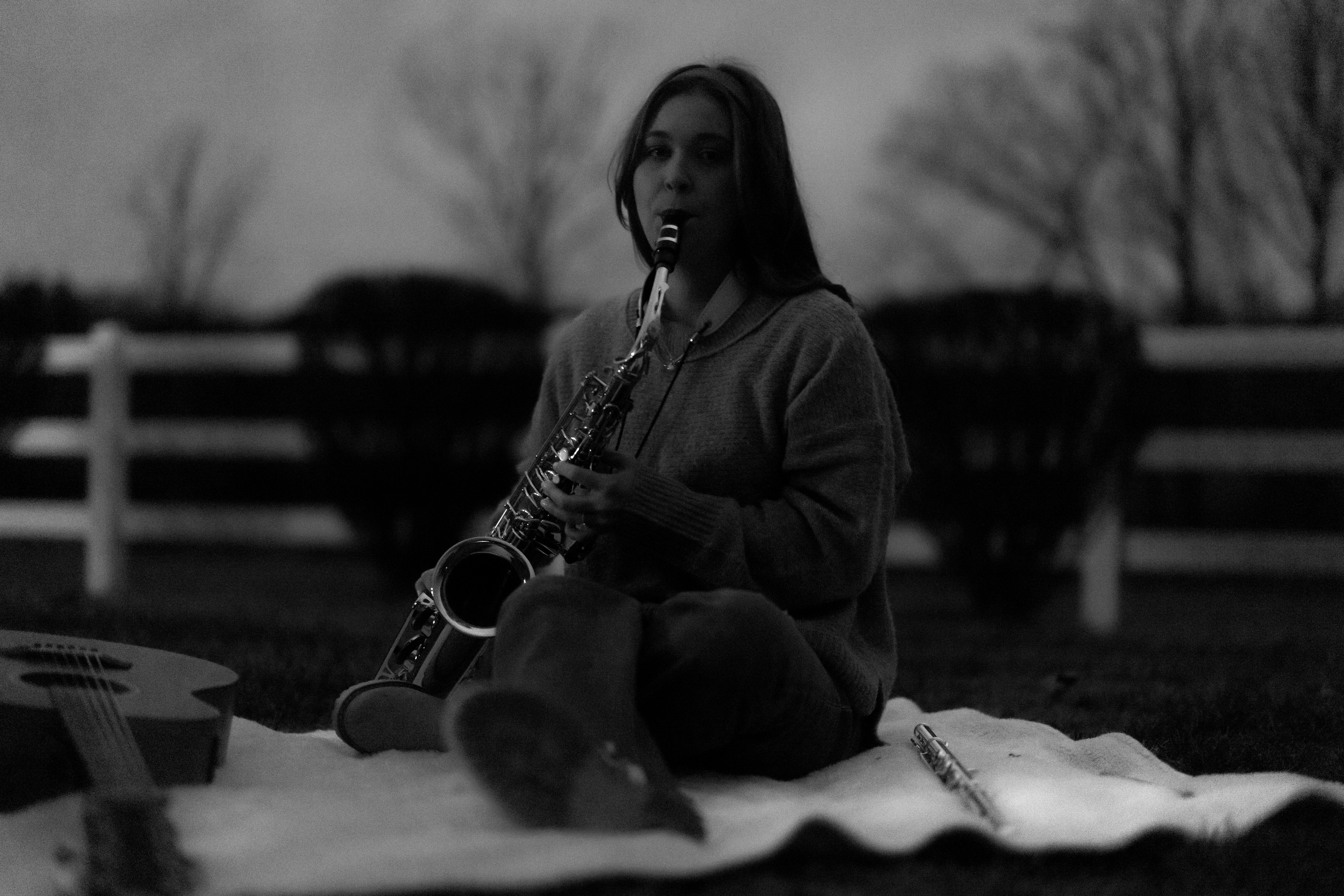 Midnight Melodies: A Quiet Sax on the Grass
