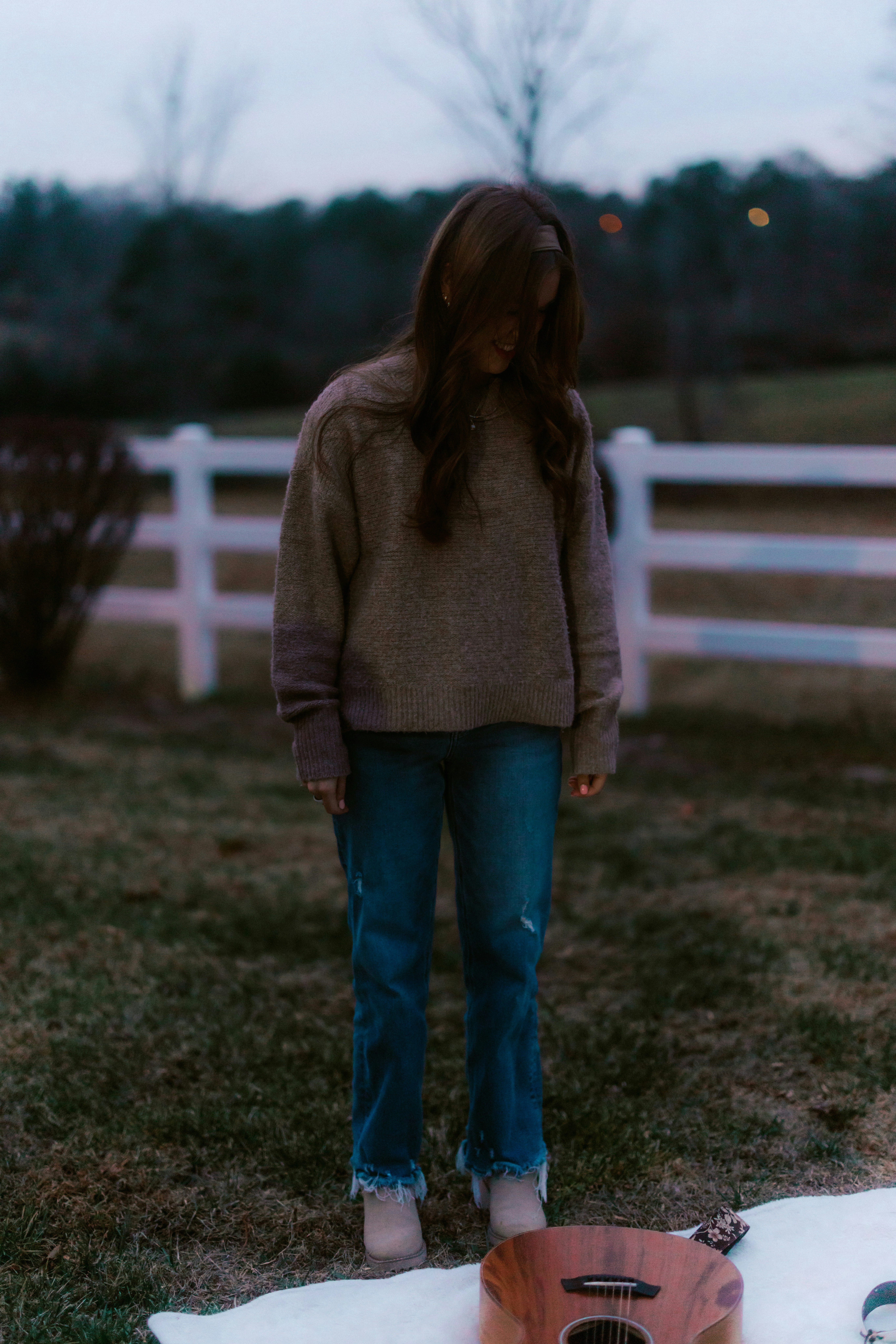 Soft Twilight Portrait by the Fenced Field