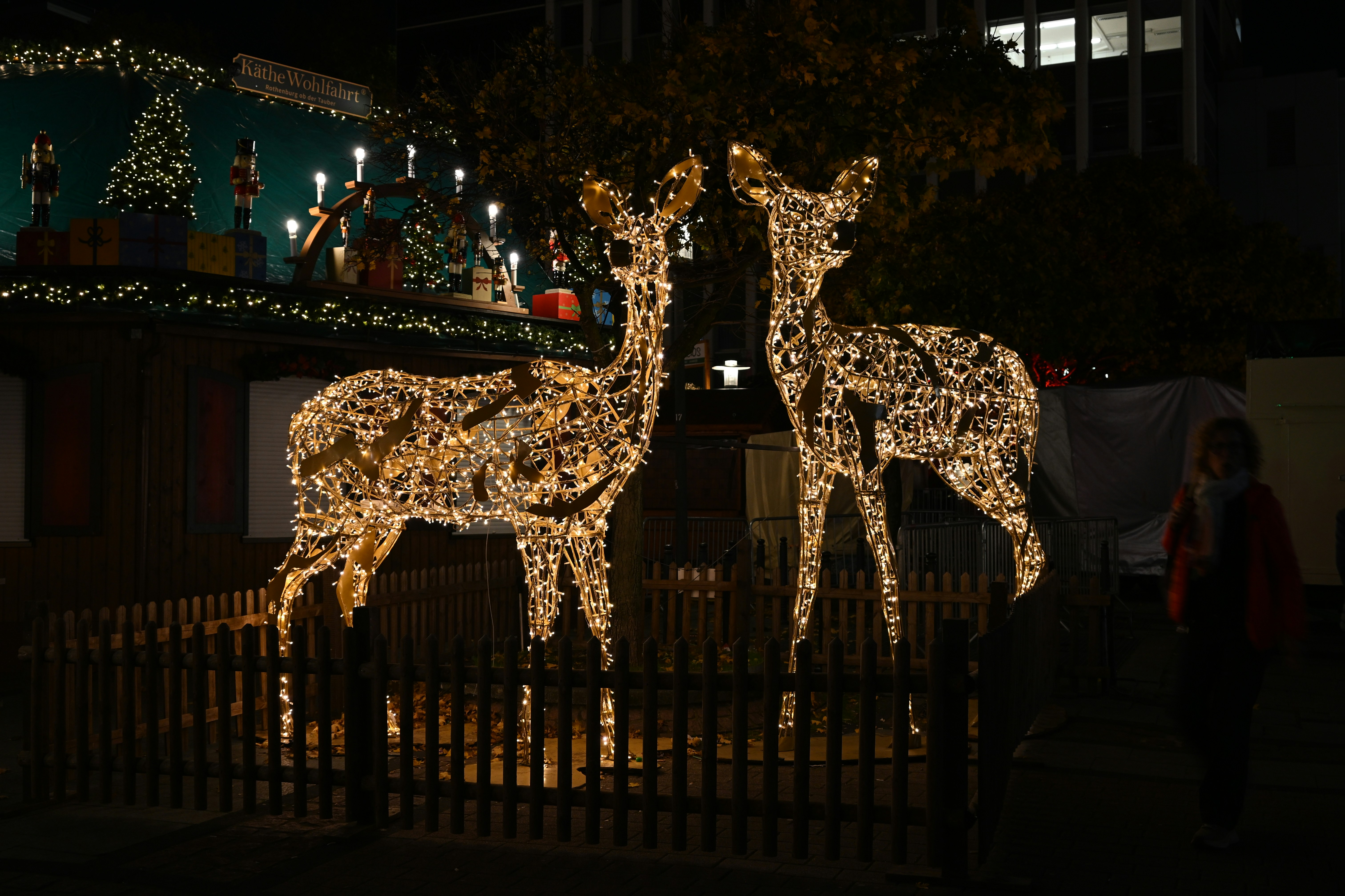 Glowing Stag Trio: Nighttime Parade of Light