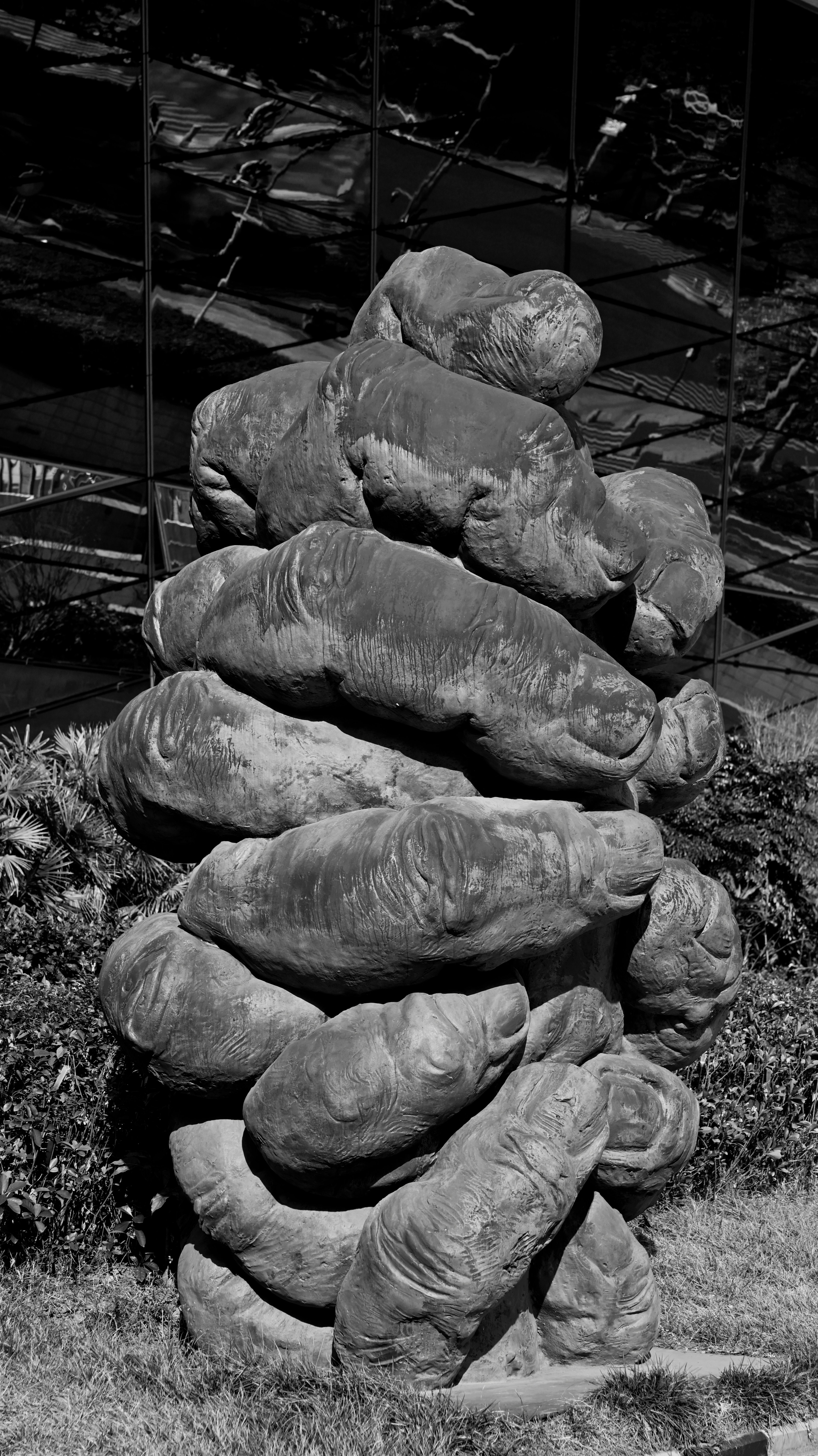 Abstract stone sculpture stacked with organic shapes