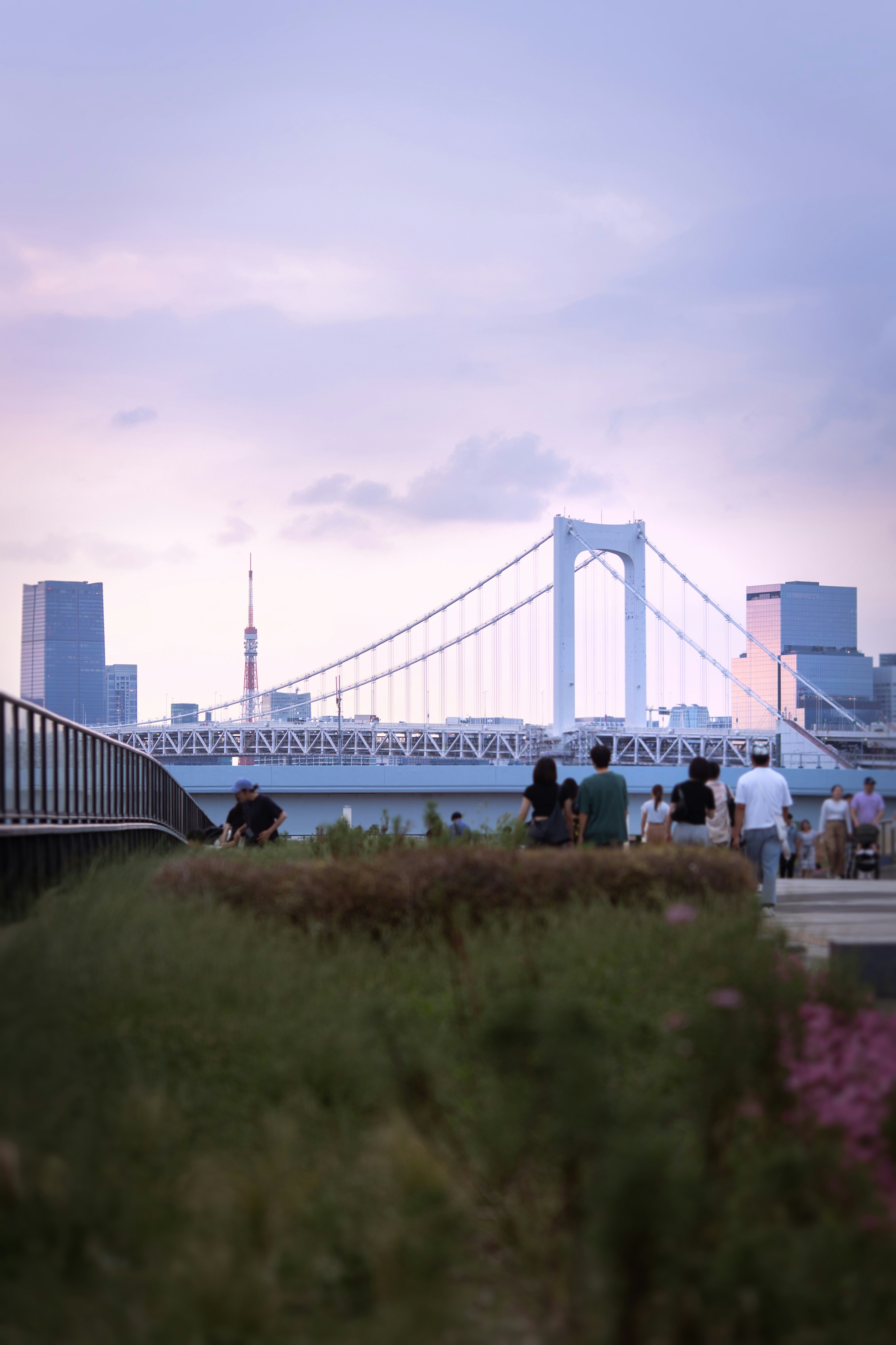 Bridge Overlook at Dusk: People and Skyline Framing the Bay
