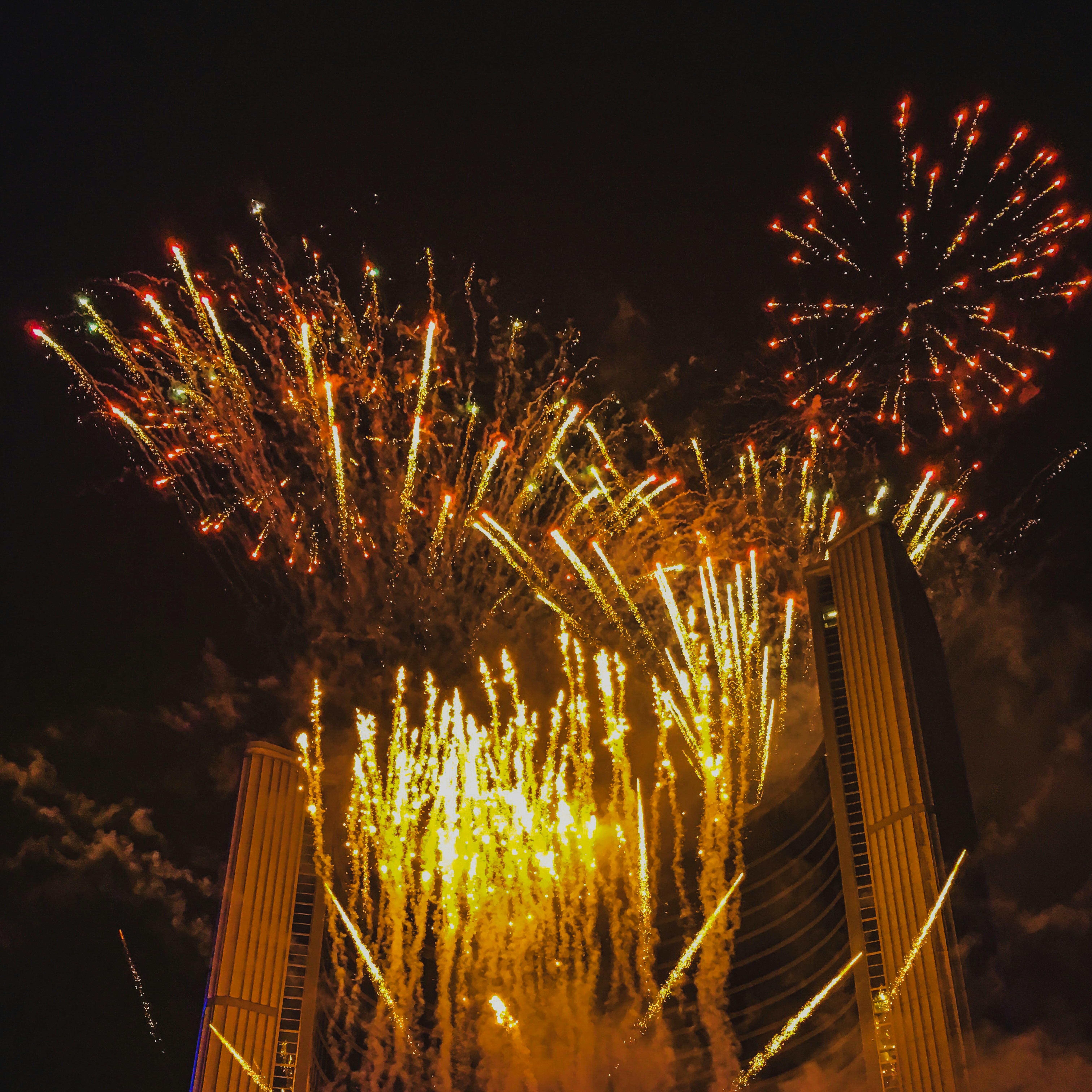 Fireworks Over the Pair of Skyscrapers