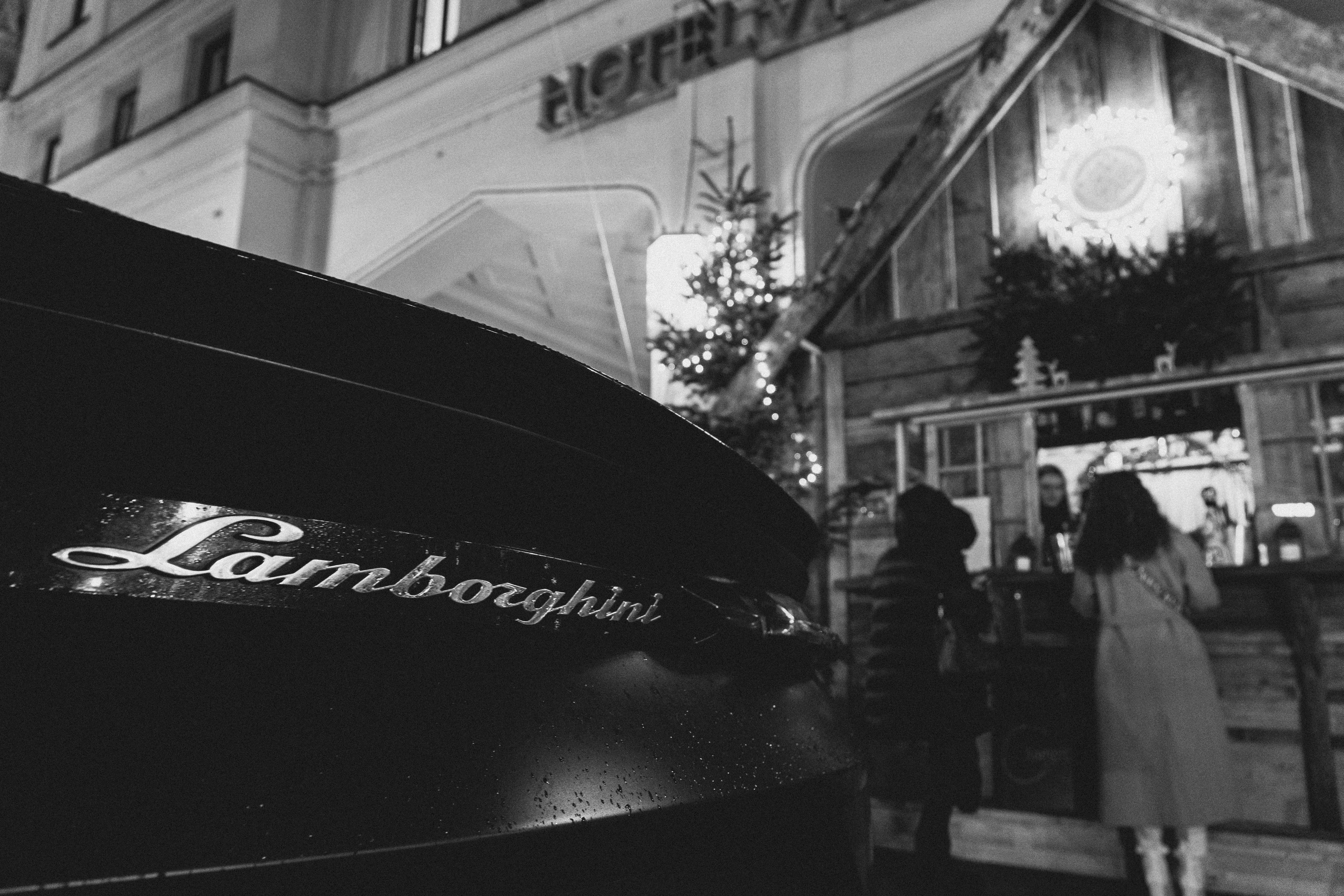 Lamborghini Emblem in Nightlife: A Glint by the Entrance