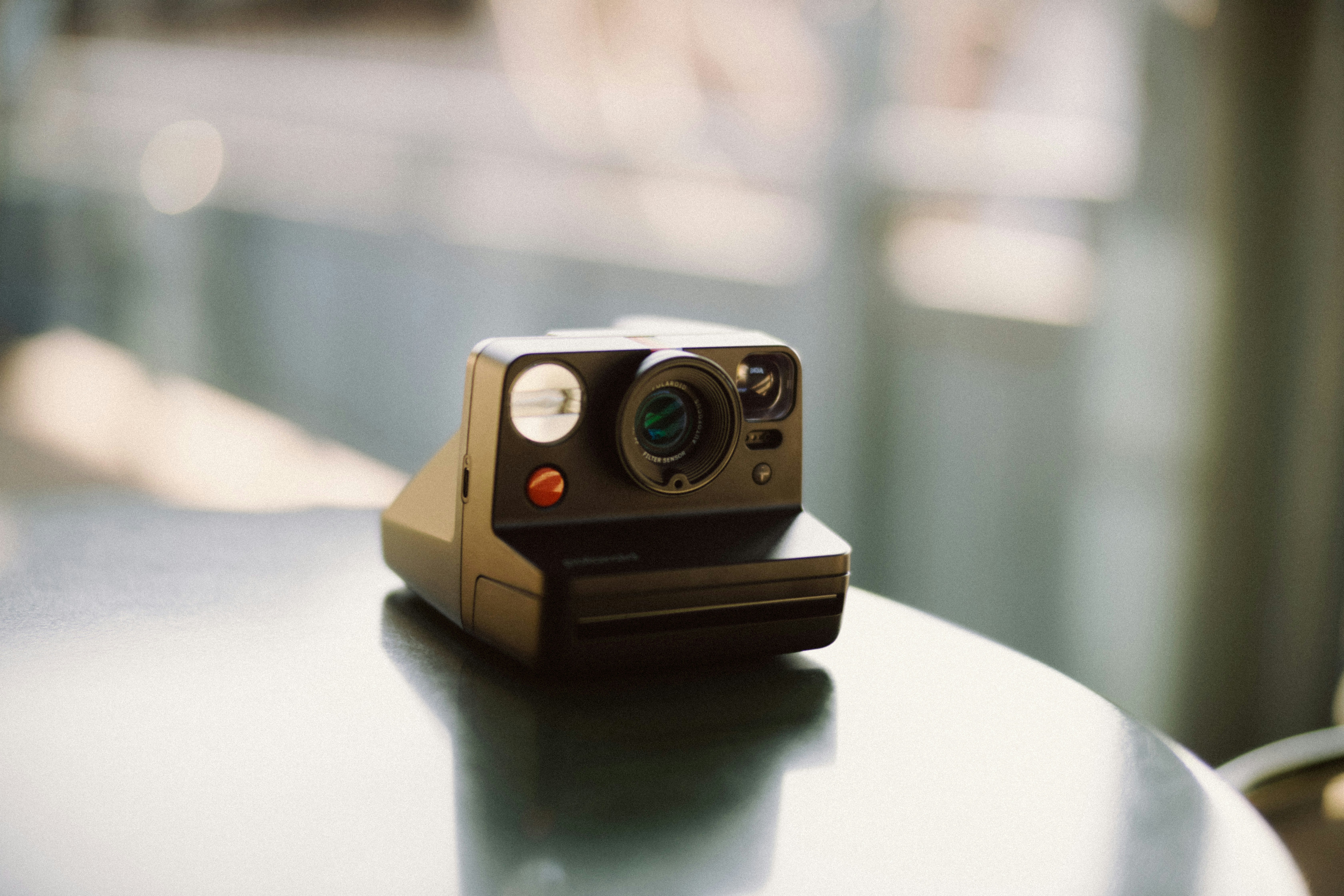 Vintage Polaroid On A Shiny Table, Quiet Studio Light