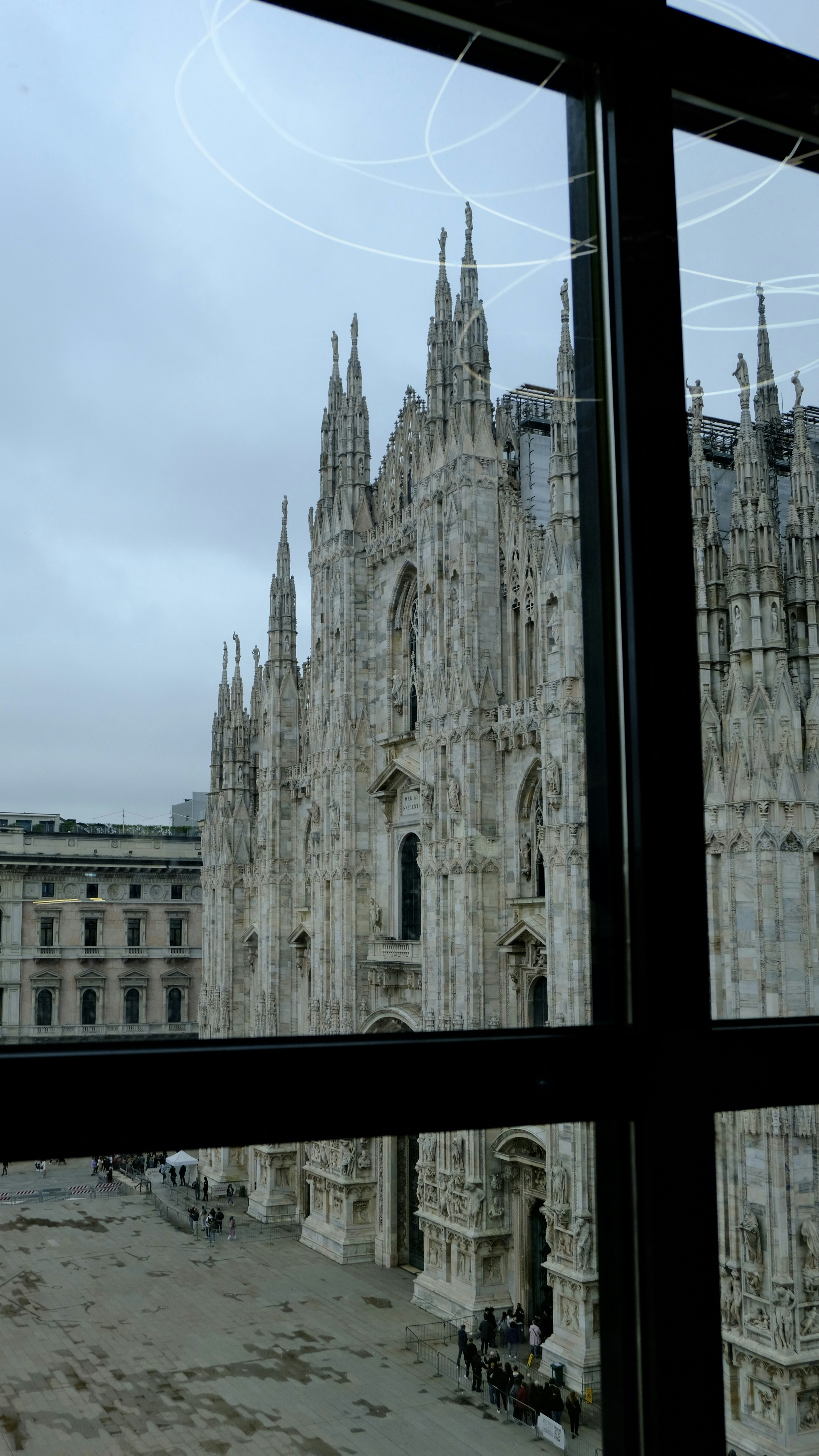 Gothic Facade Beyond a Glass Frame