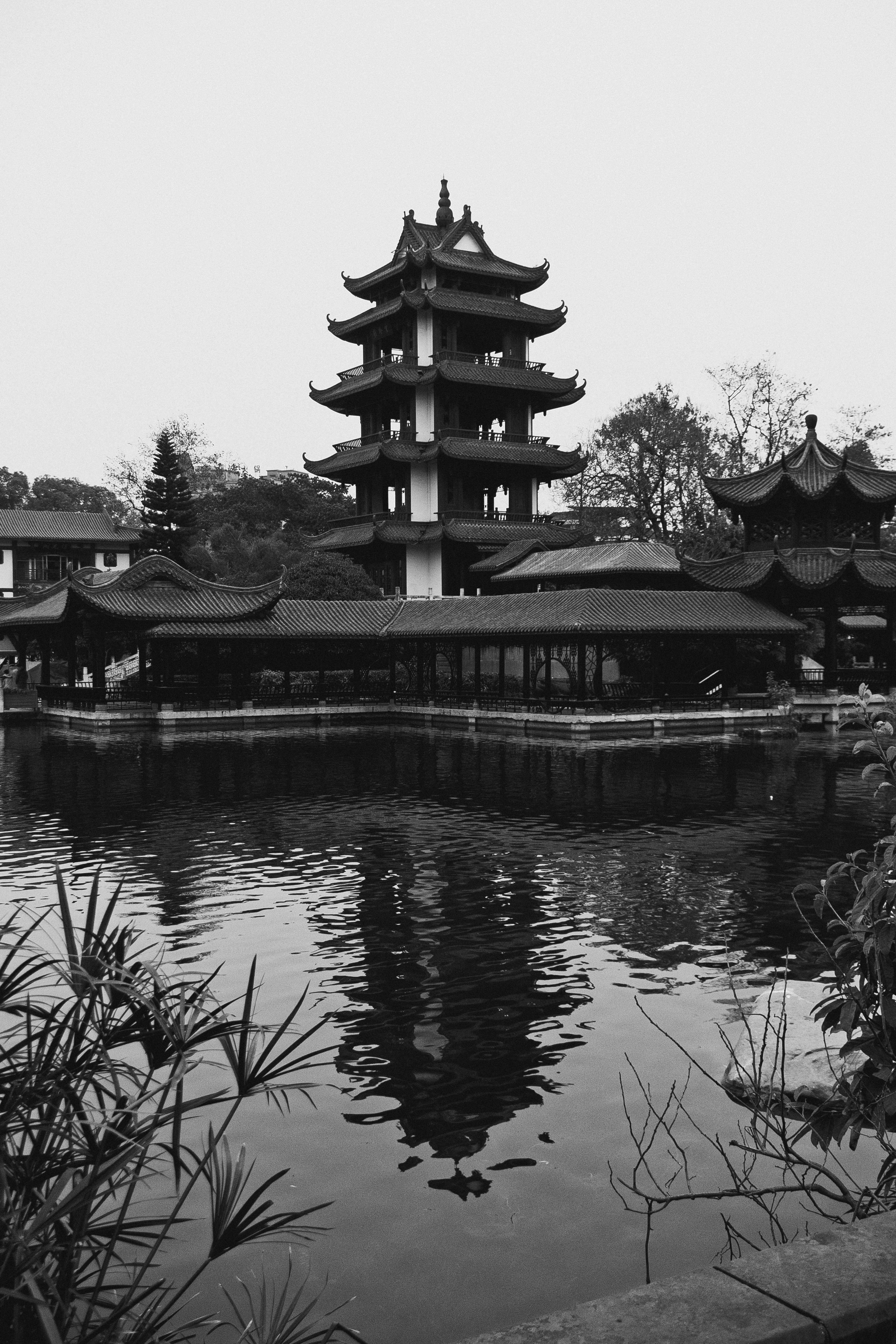 A Silent Pagoda Overlooking a Serene Lake