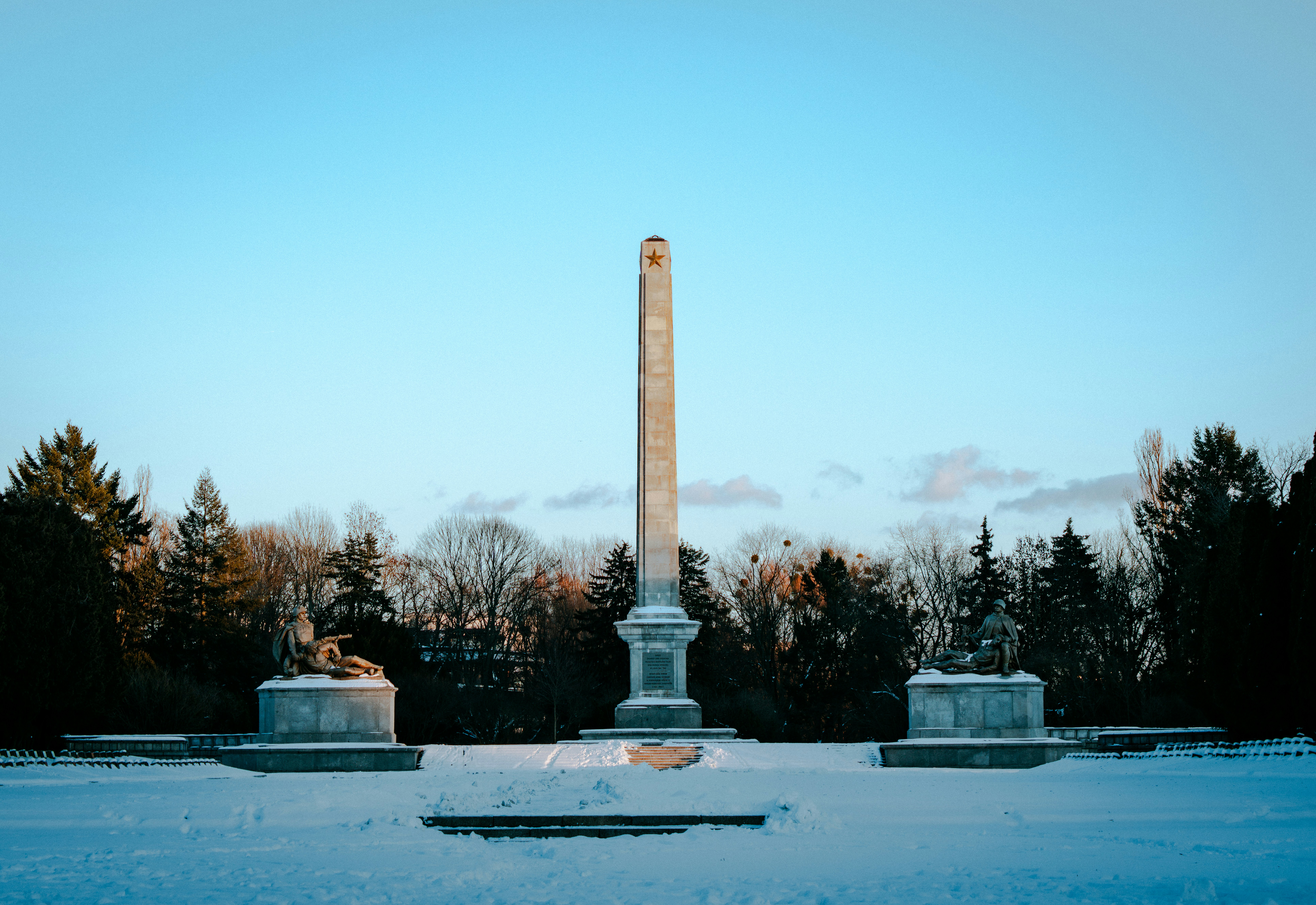 Stone Obelisk Rising Over Winter Silence