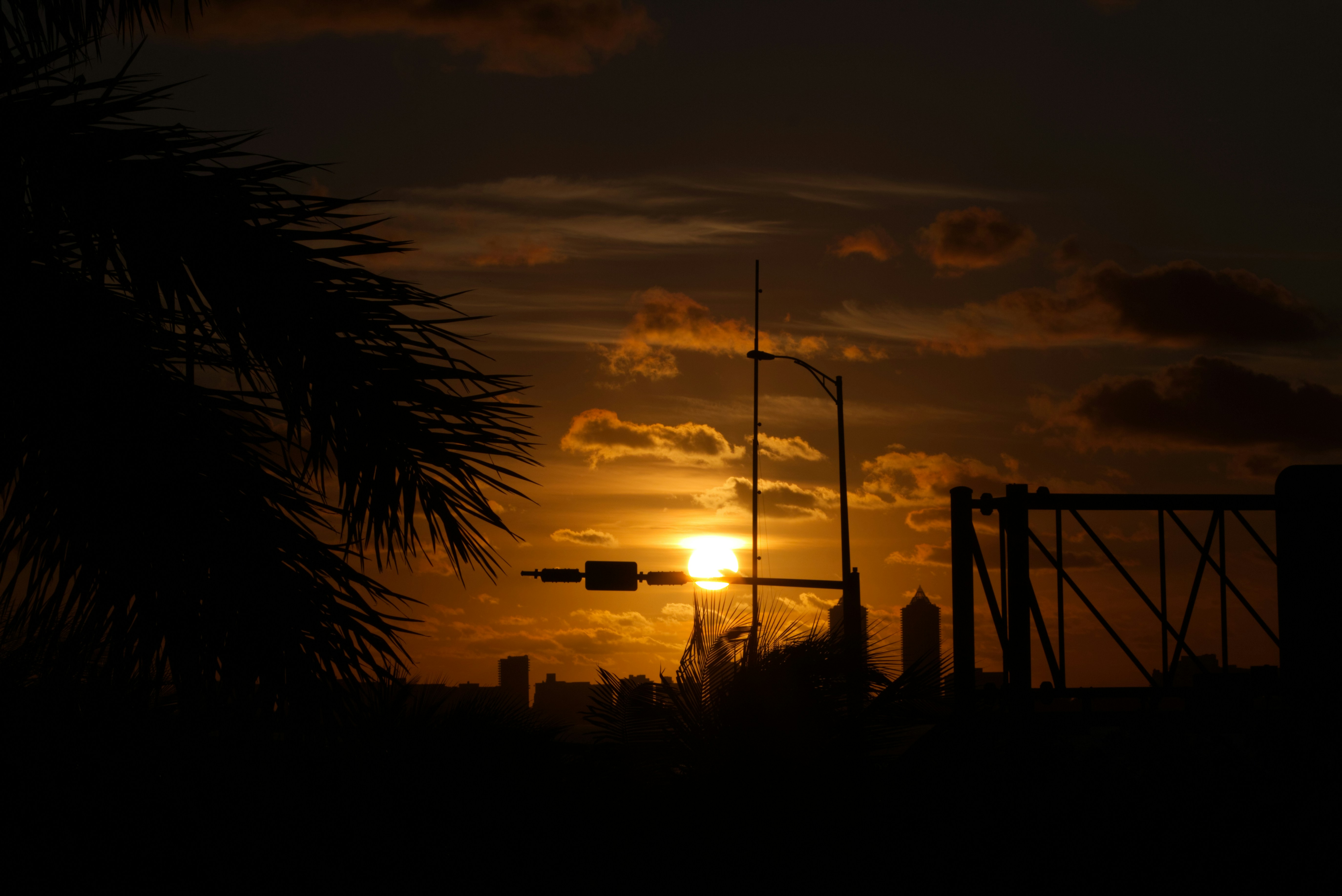 Silhouetted Sunset Over an Urban Skyline