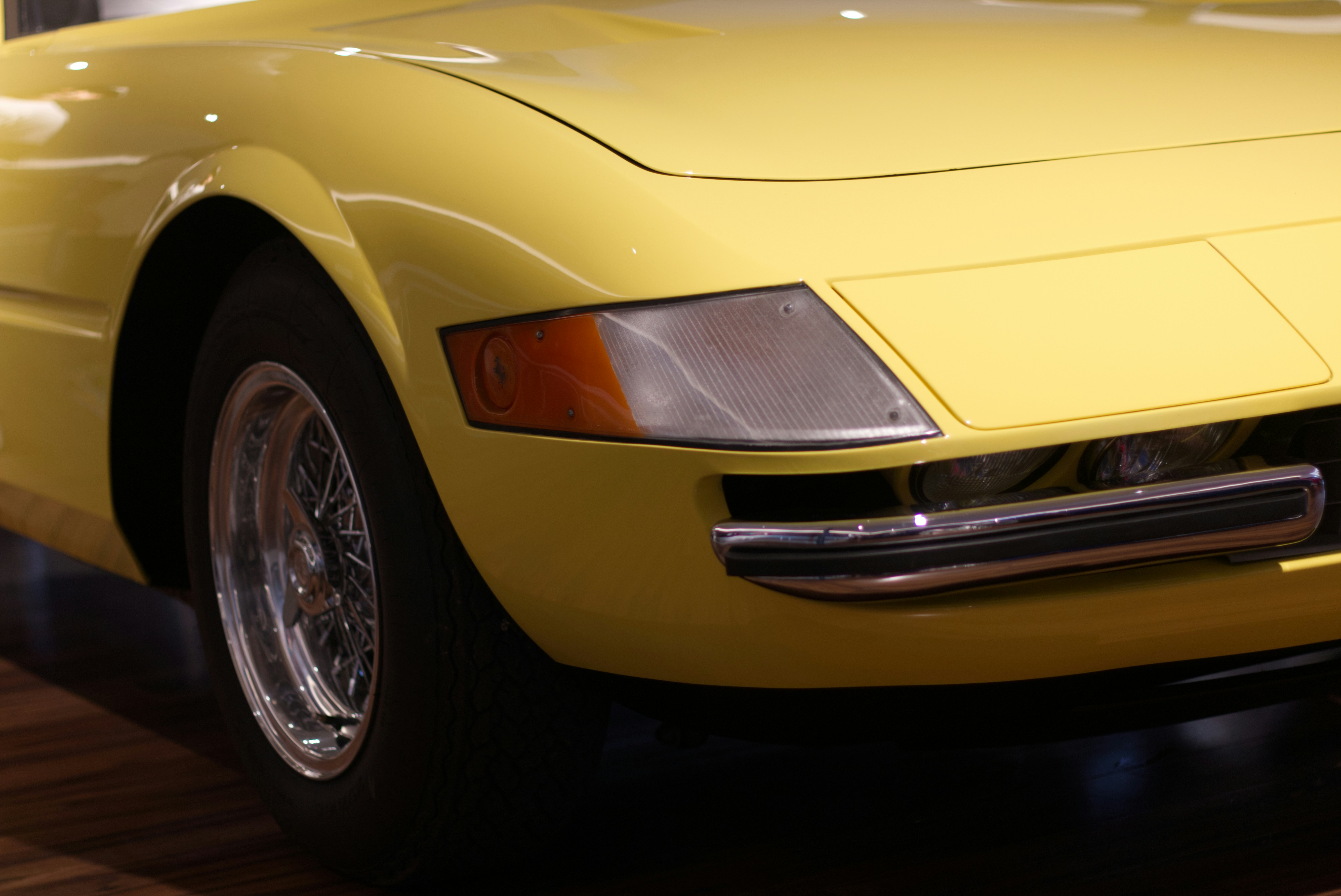 Yellow Classic: The Front Quarter of a Vintage Lamborghini-Born Chrome