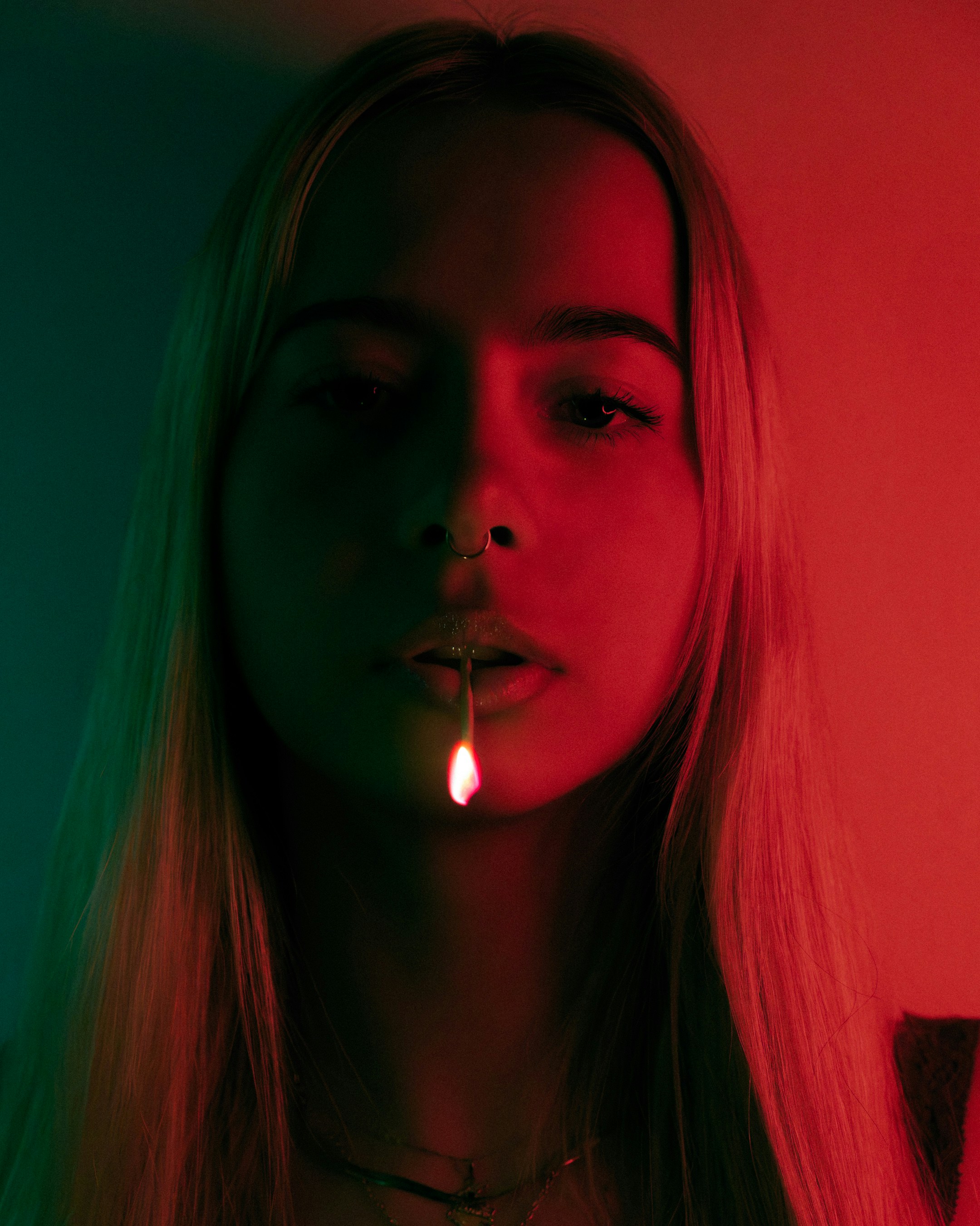 Neon Breath: A Quiet Flame in Red and Green
