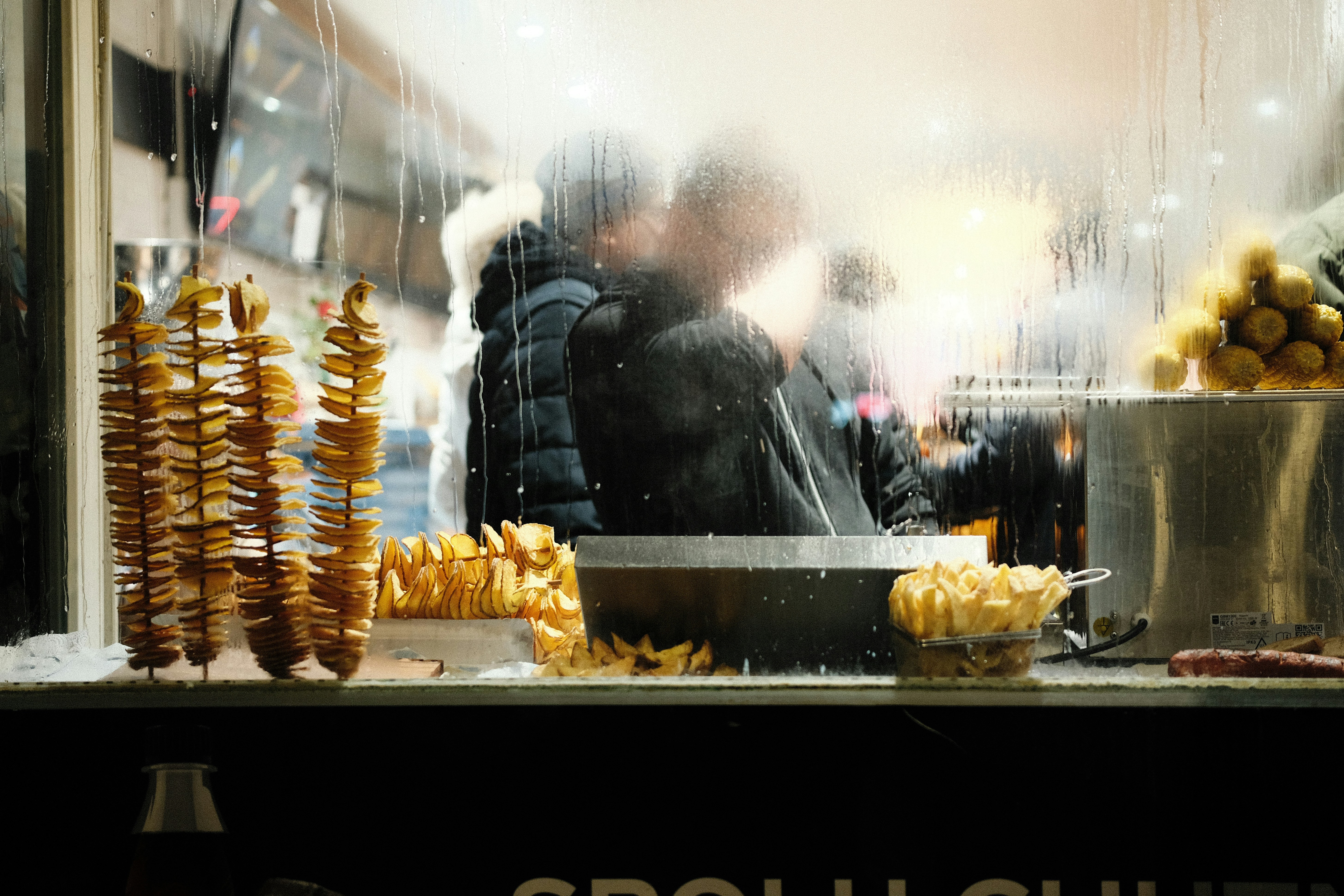 Skewered Treats and Glass Reflections: Street Food Window Portrait